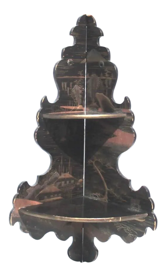 Japanese Lacquered Corner Two Tier Shelf | Chairish