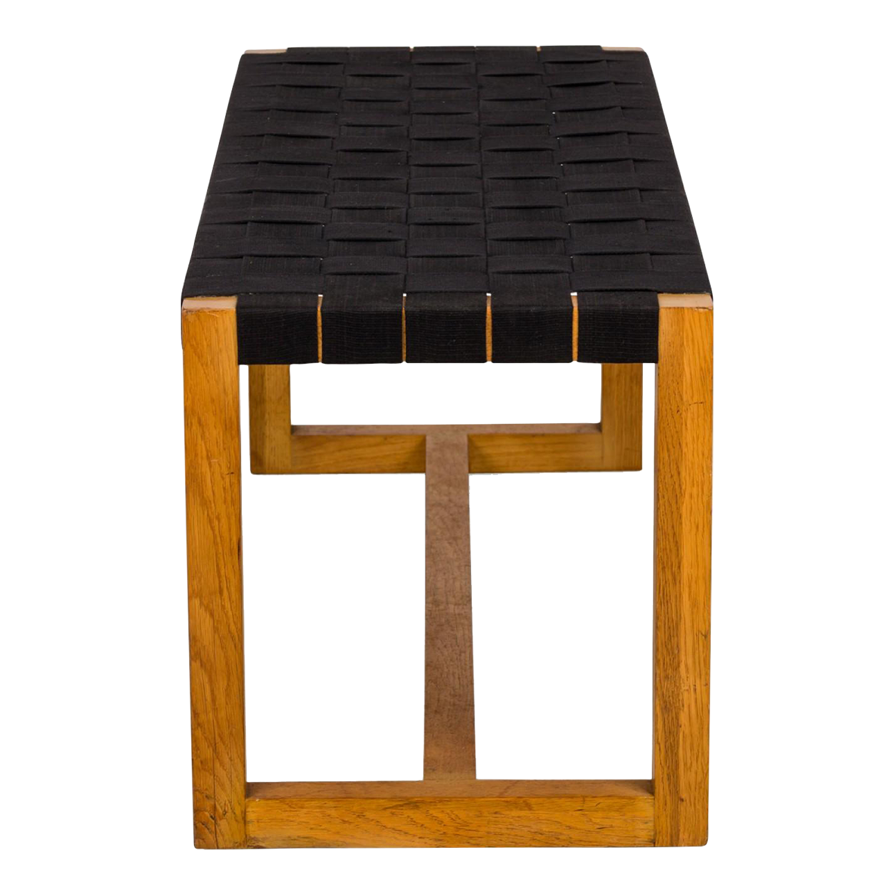 American Mid-Century Modern Woven Black Webbing and Bleached Walnut ...