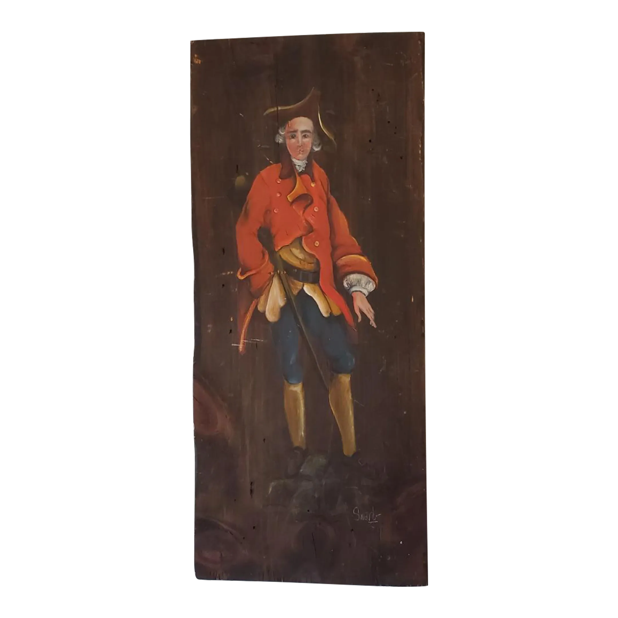 Colonial Man Oil on Wood Painting, Vintage | Chairish