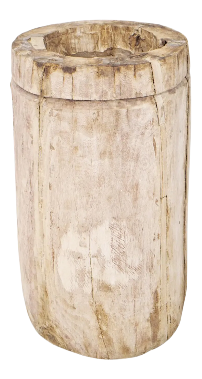Old Sun Bleached Wood Butter Pot | Chairish