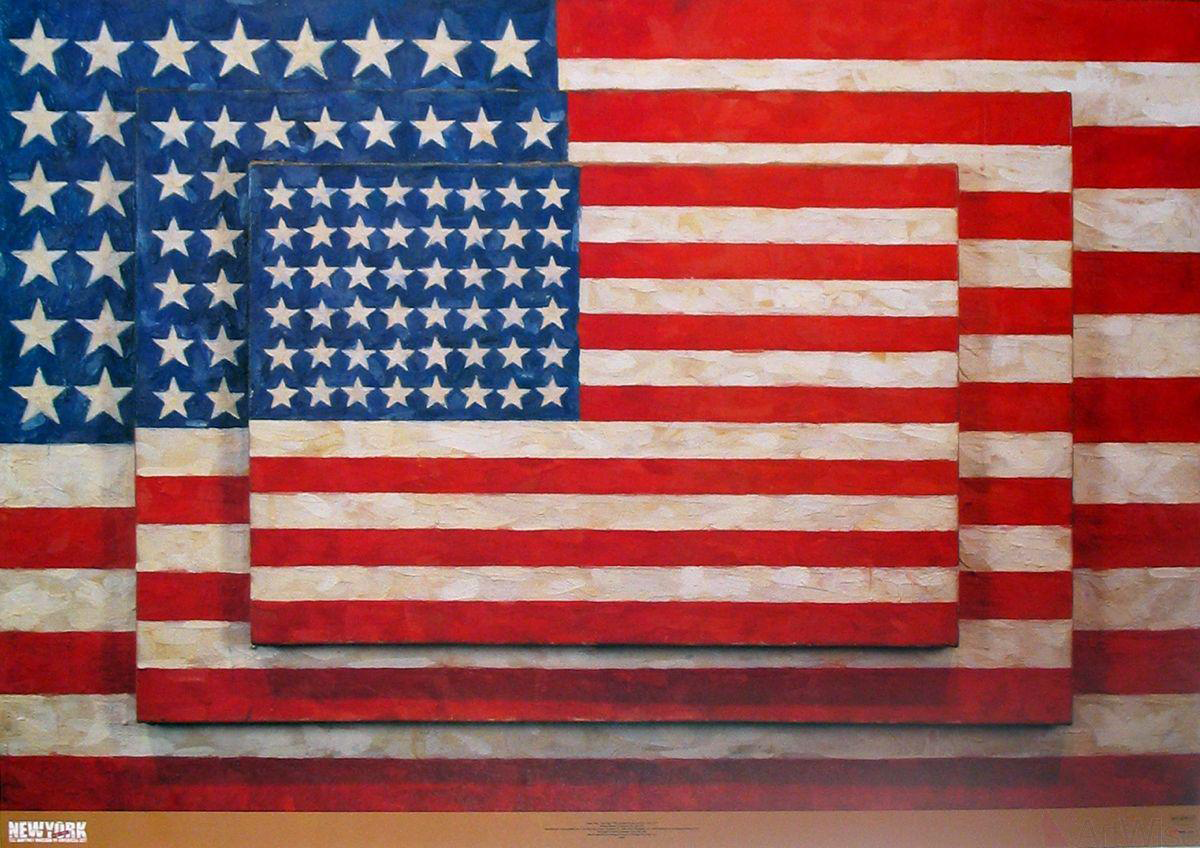 2004 Jasper Johns 'Three Flags' Pop Art Blue,Red,White Italy Offset ...