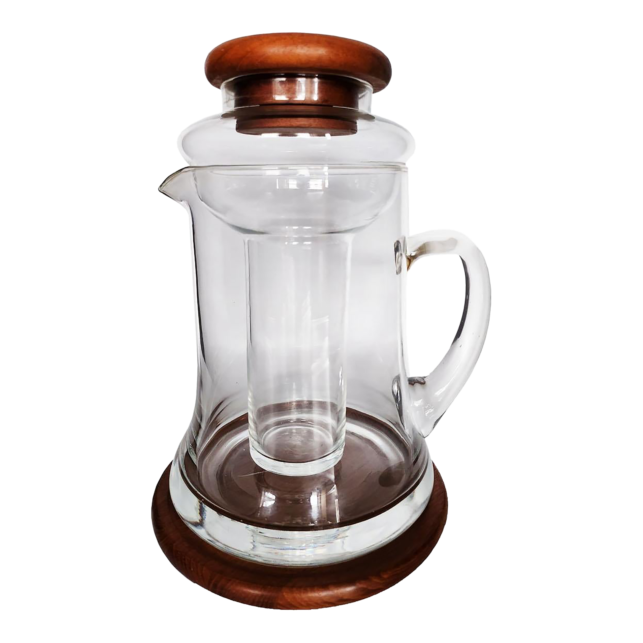 1970s Glass and Teak Wood Pitcher With Ice Chamber | Chairish