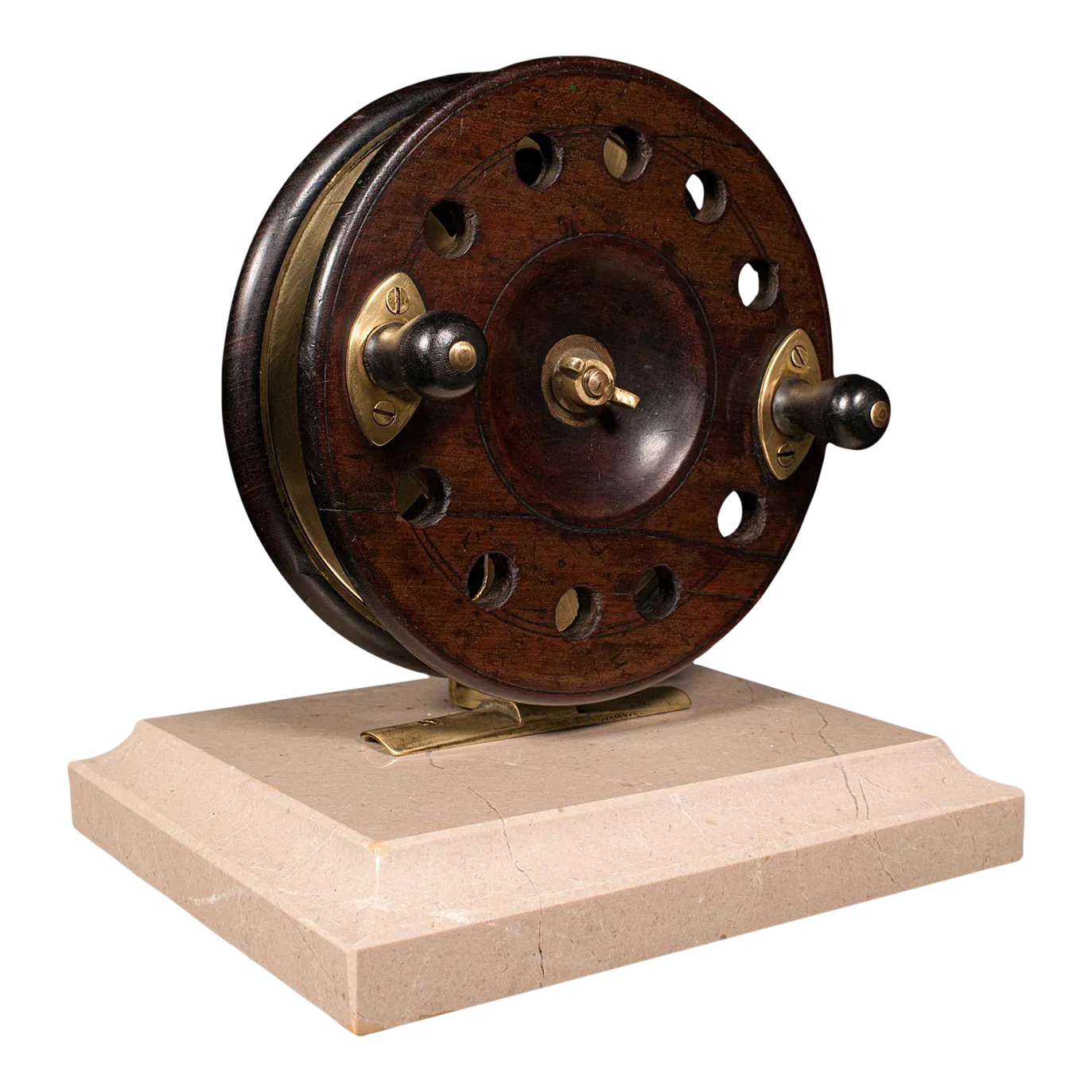 1900s Victorian Antique Mounted Fishing Reel, English, Brass ...