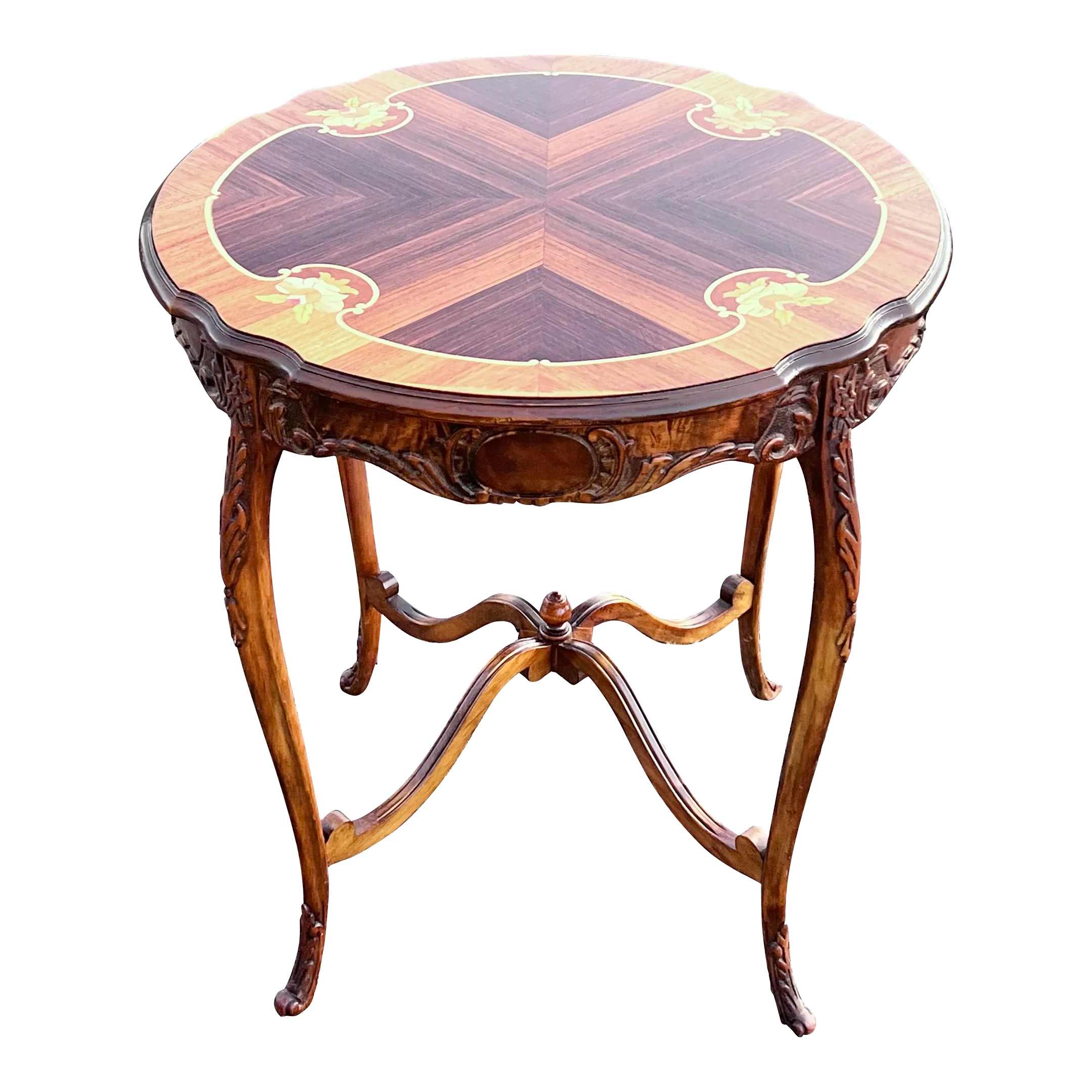 Vintage Early 1900’s Marquetry Top French Accent Side Table | Chairish