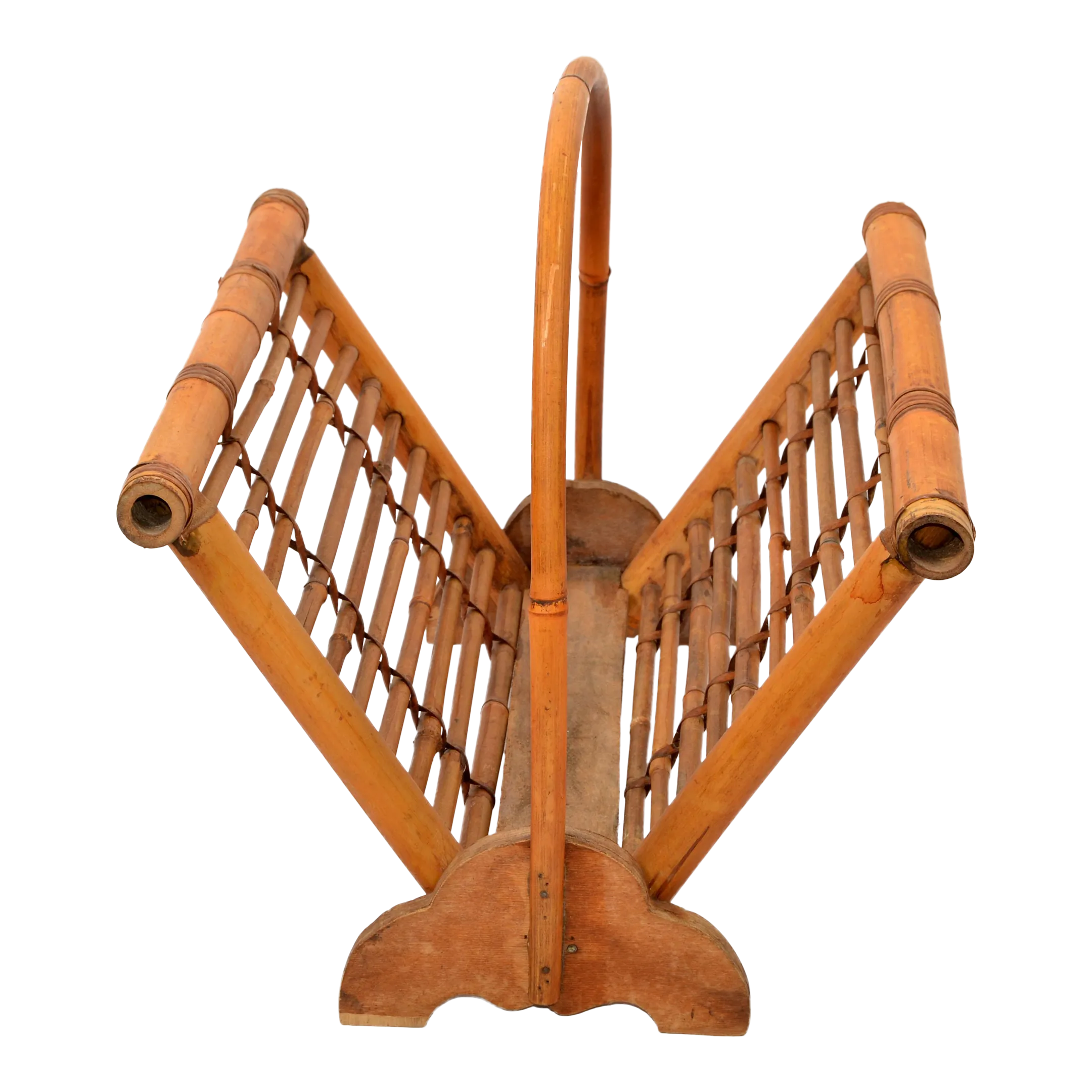 1970s Vintage Handmade Bamboo Wood Reed Magazine Rack Newspaper Holder ...