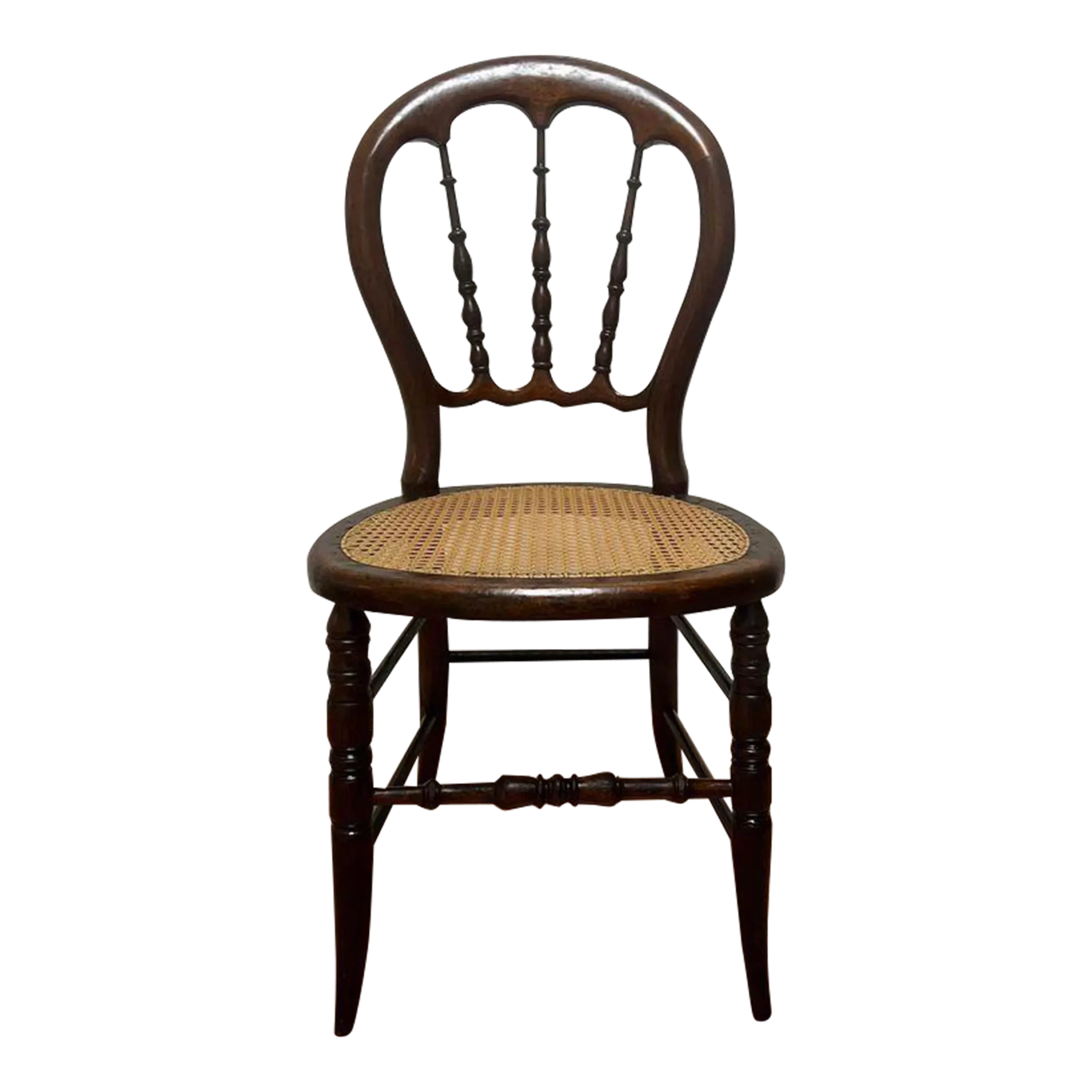 Early 20th Century Victorian Cane Seat Spindle Balloon Back Parlor ...