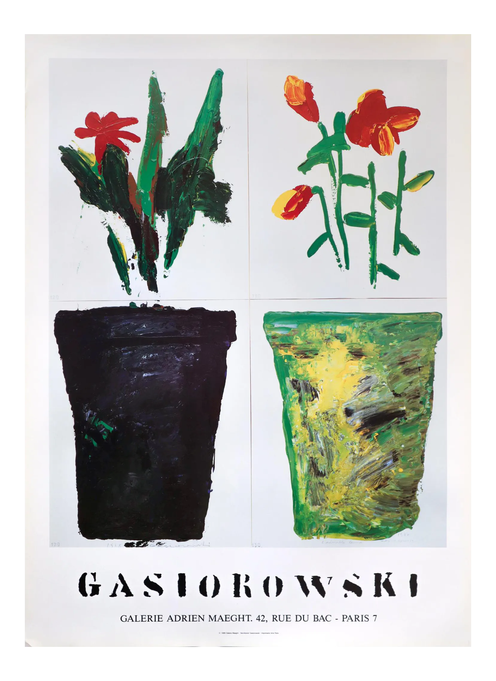 1995 French Exhibition Poster, Gerard Gasiorowski, Pots De Fleurs 129 ...