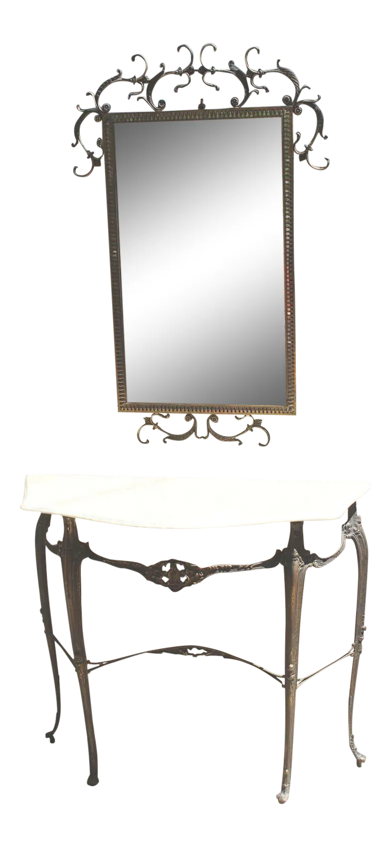 Italian Entry Console Marble Table and Brass Wall Mirror - 2 Pieces ...