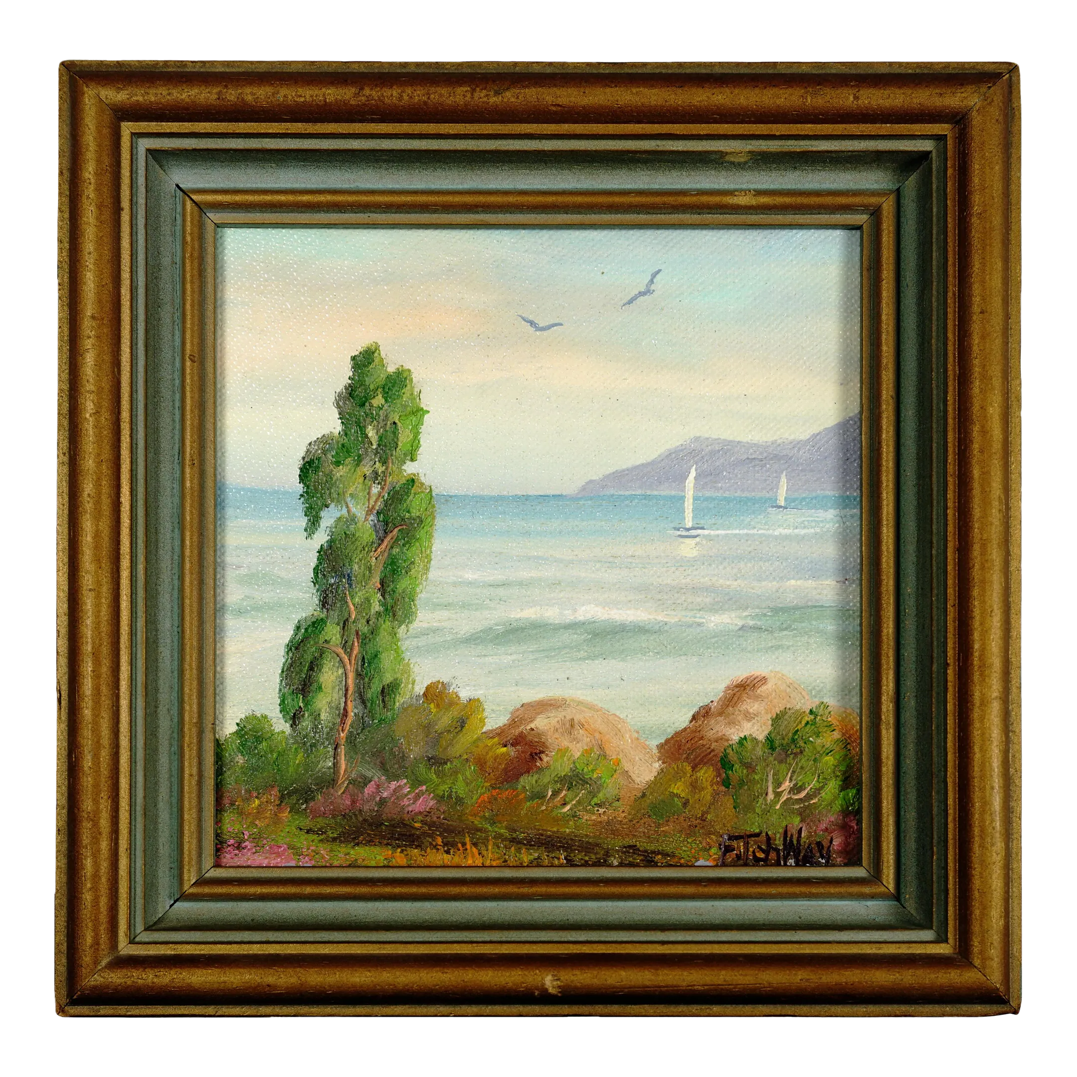 William Fitch Wray Miniature Oil Painting California Coastal Landscape ...