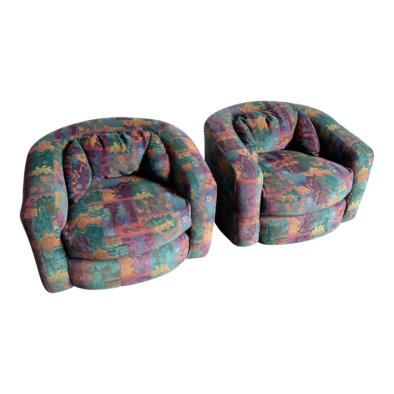 Postmodern Multicolor Patterned Barrell Swivel Chairs - a Pair | Chairish