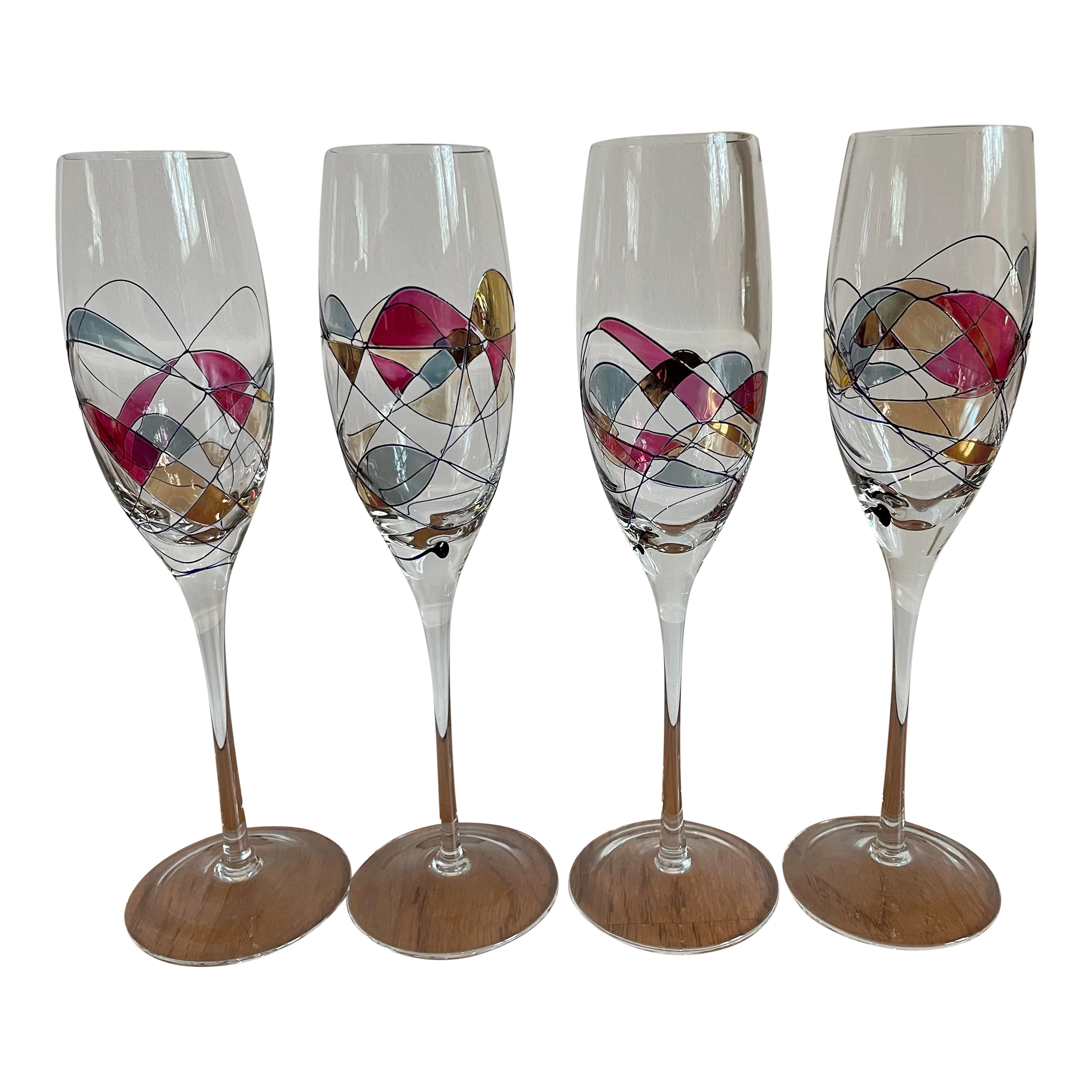 Early 21st Century Milano Crystal Champagne Flutes- Set of 4 | Chairish