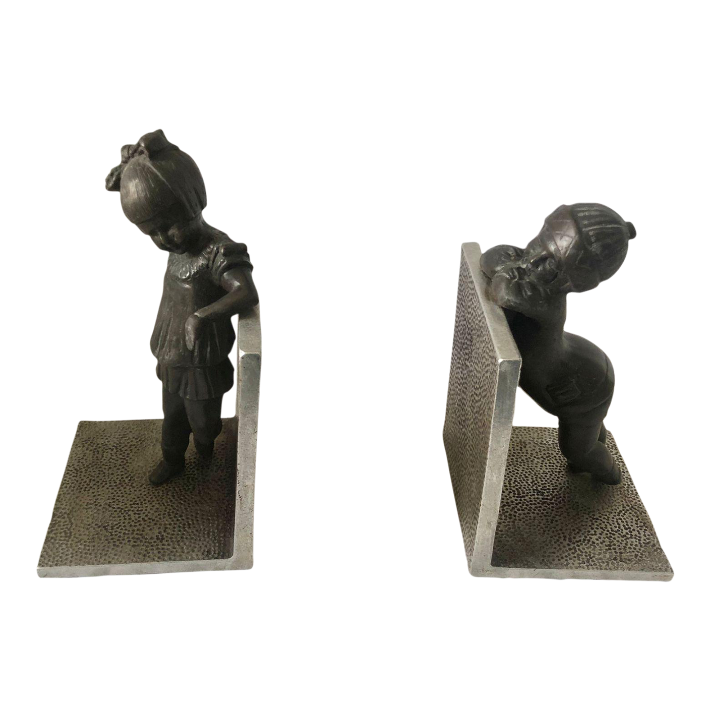 1970s Italian Bookends in Bronze Depicting Little Girl and Little Boy ...