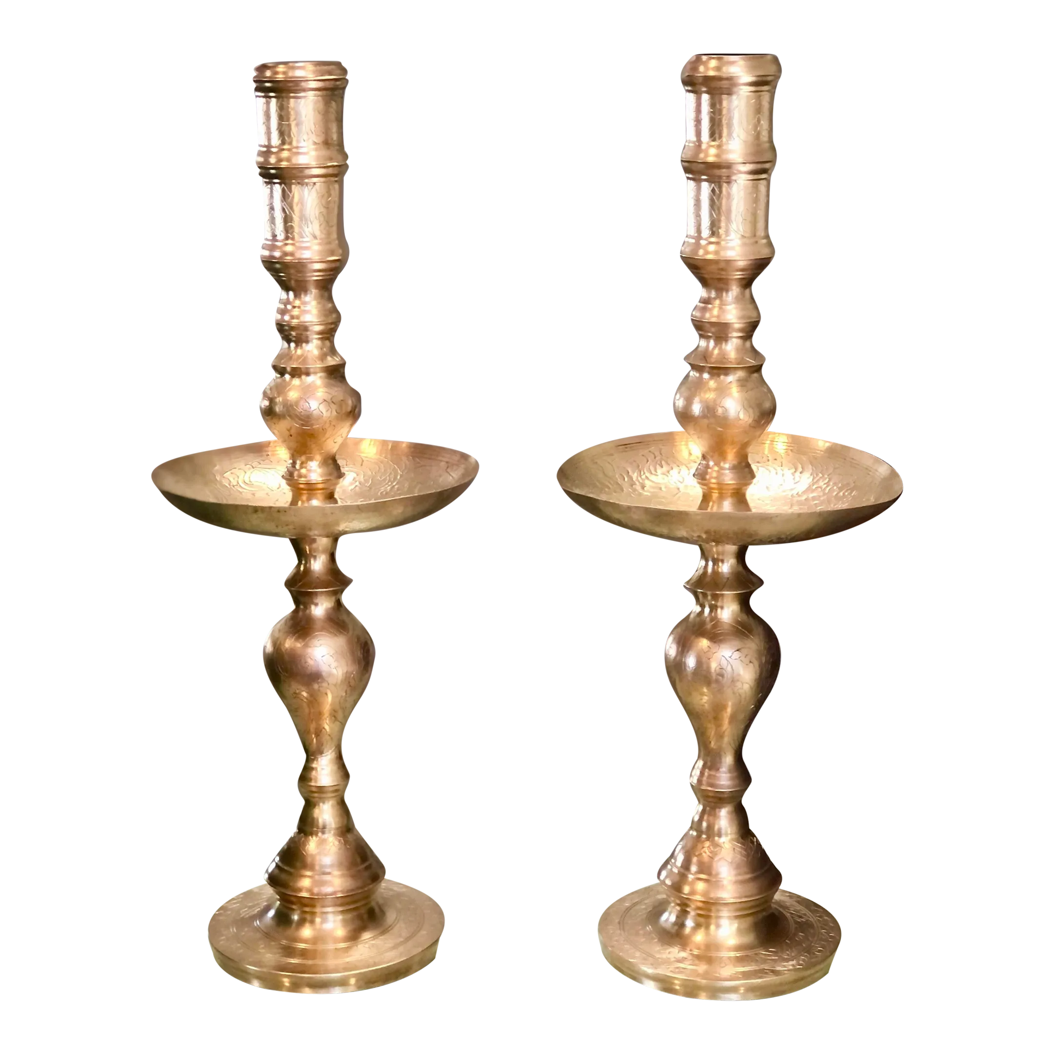 Vintage Brass Pillar Candle Sticks - a Pair | Chairish