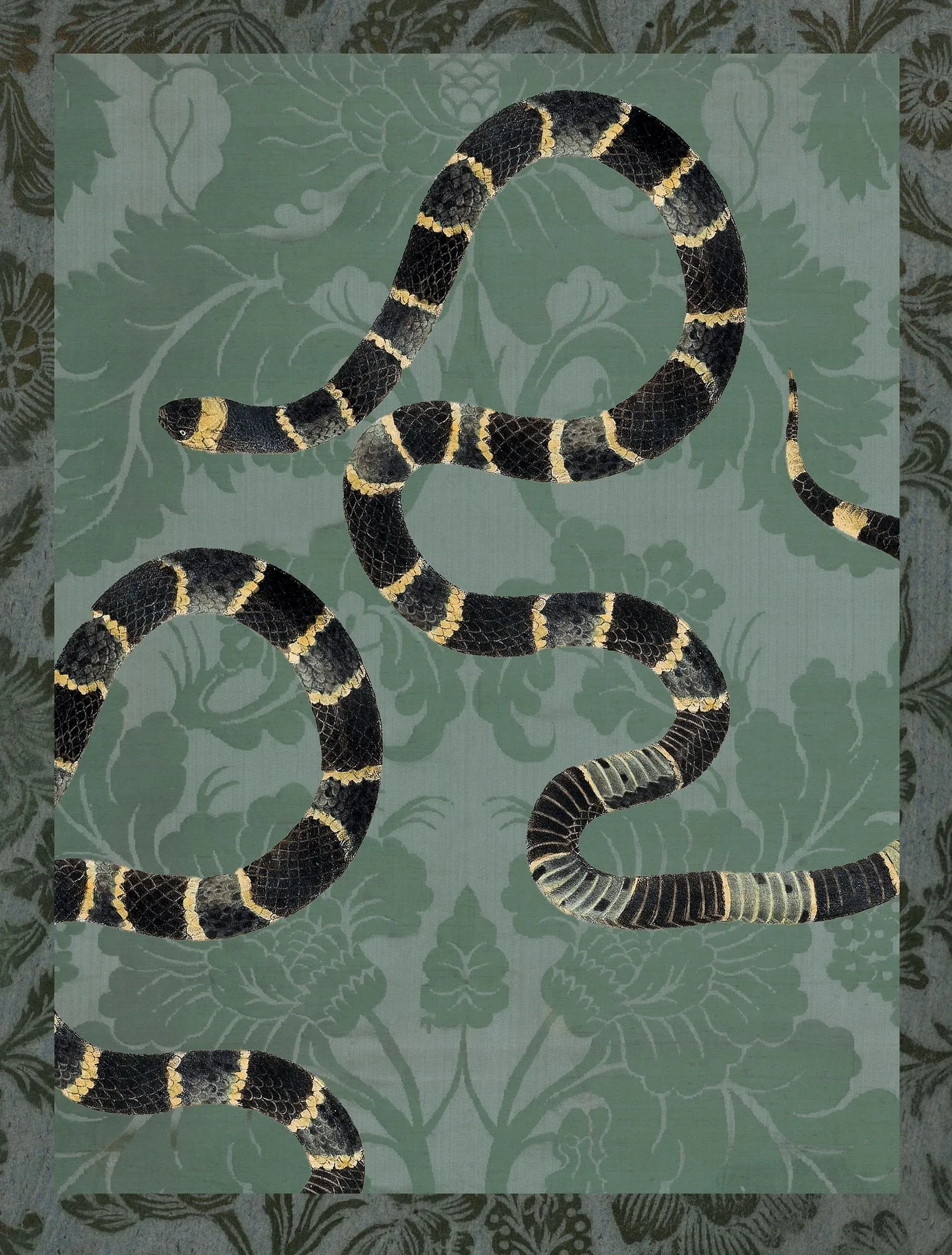 'Les Jardin', Snake Print on Textile Pattern | Chairish