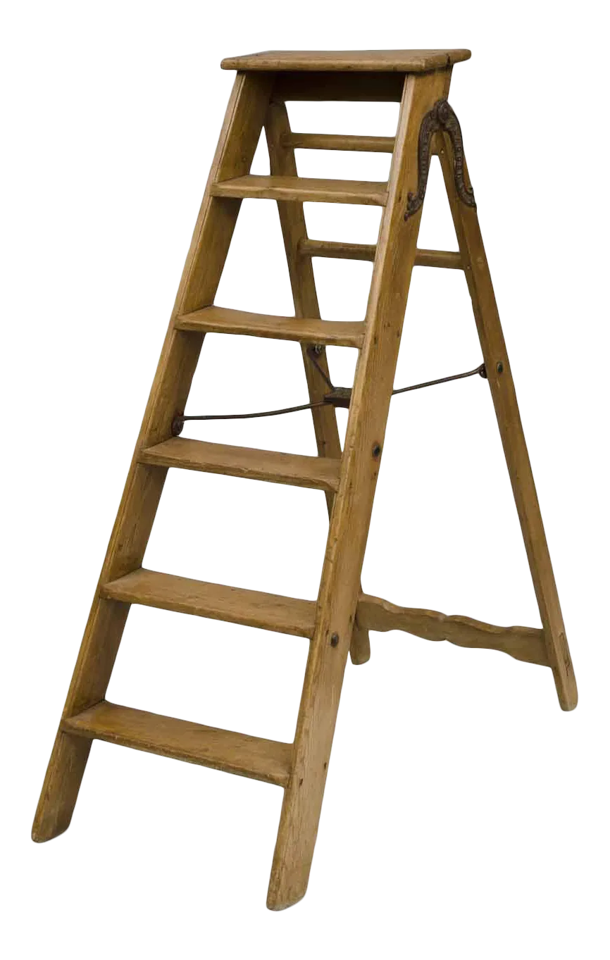 English Victorian Pine Step Ladder Labeled "x Ladder" | Chairish