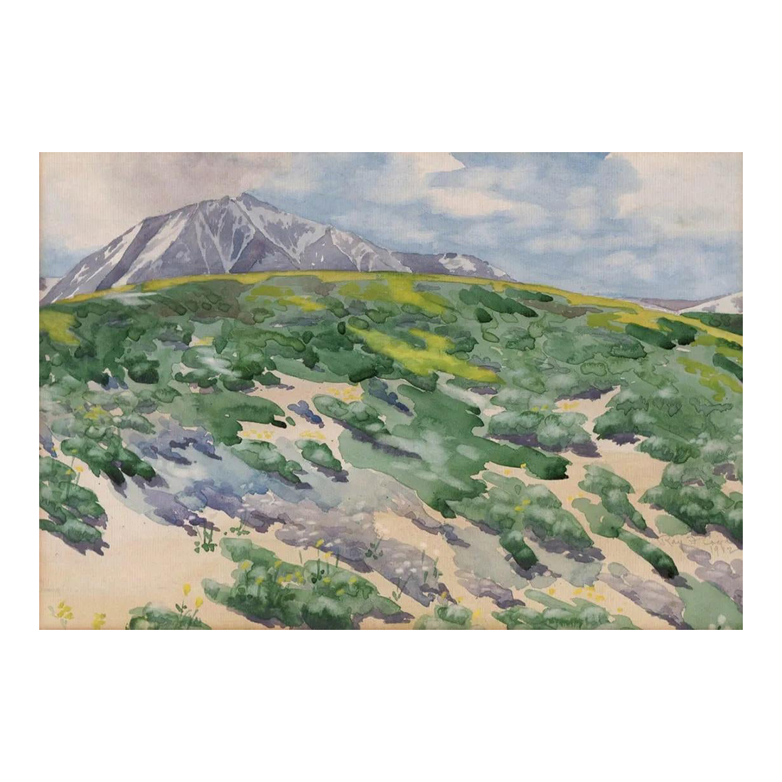 Antique 1912 High Desert Mountain Landscape Watercolor Painting | Chairish