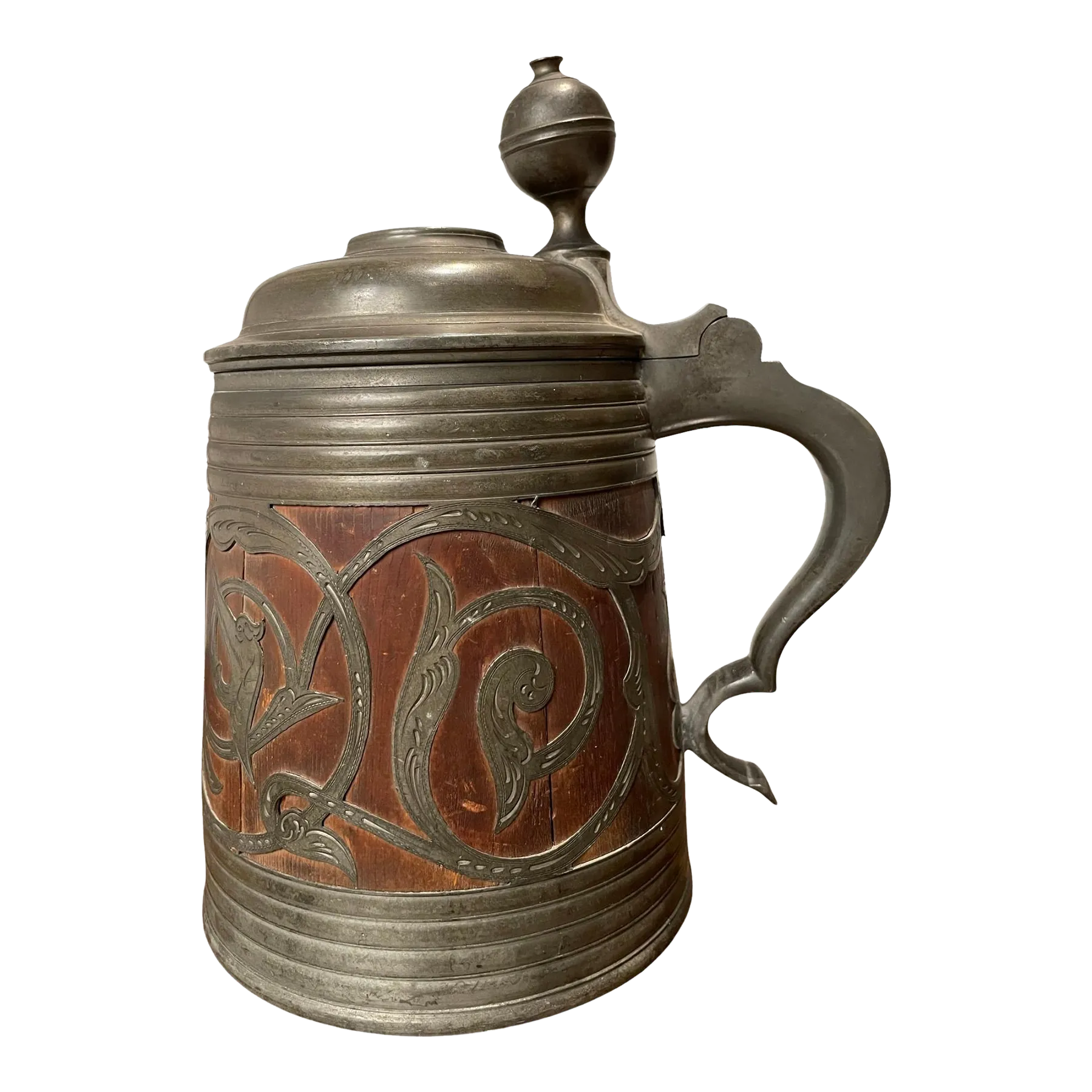 19th Century Swedish Oak & Pewter Tankard With King Carl XV Coin | Chairish