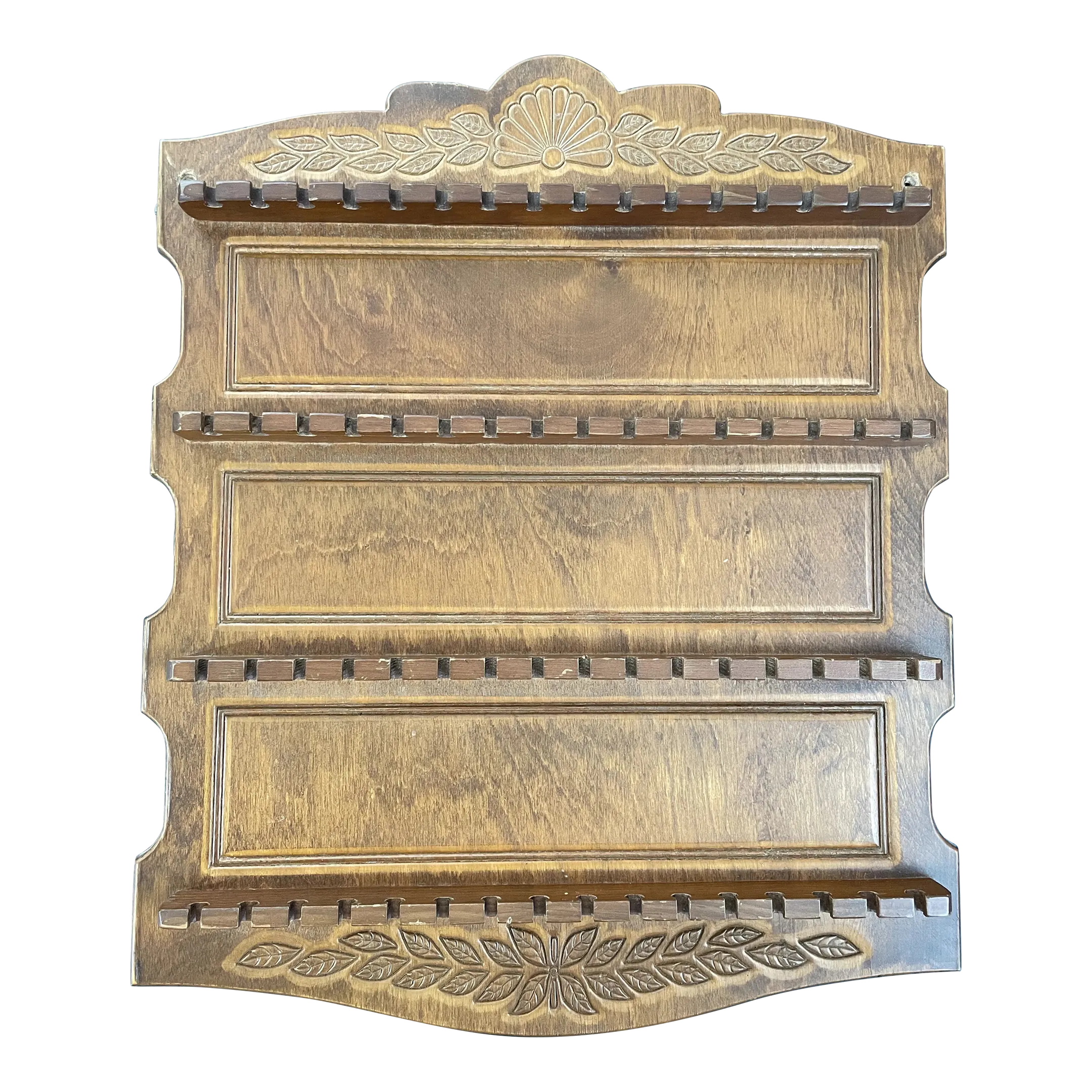 Vintage Wood Carved Display Rack for Collectible Spoons #2 | Chairish