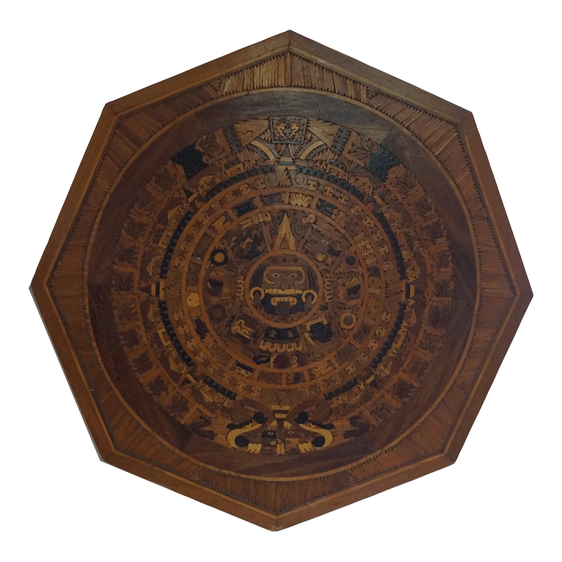 1970s Wood Mosaic Mexican Mayan Calendar Attibuted to Alfonso Jurado ...