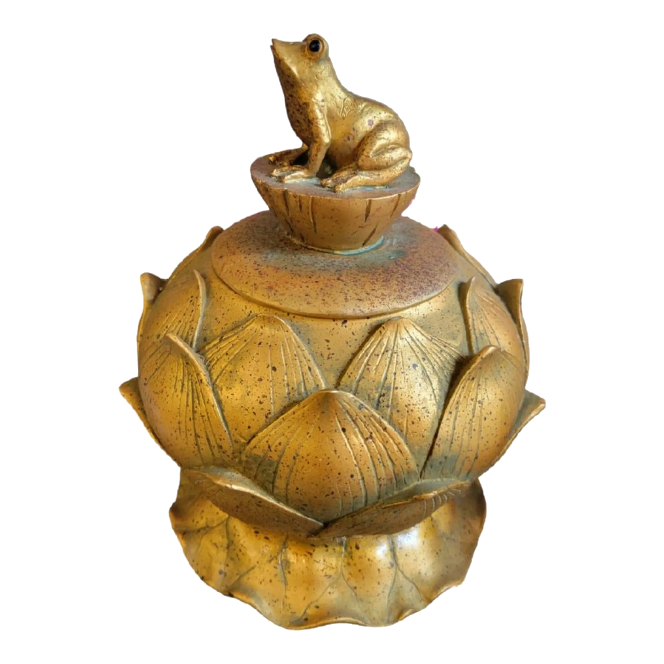 Vintage Painted Gold Leaf Lotus Flower Frog Cache Pot | Chairish