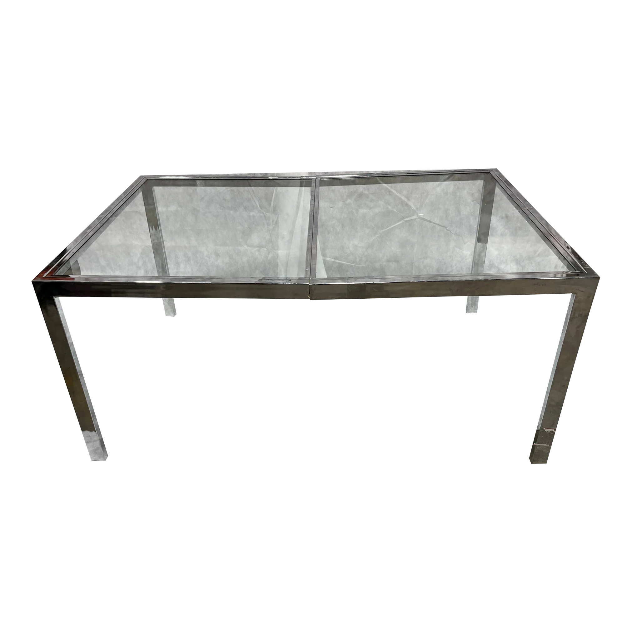 1970s Silver Frame Glass Dining Table | Chairish