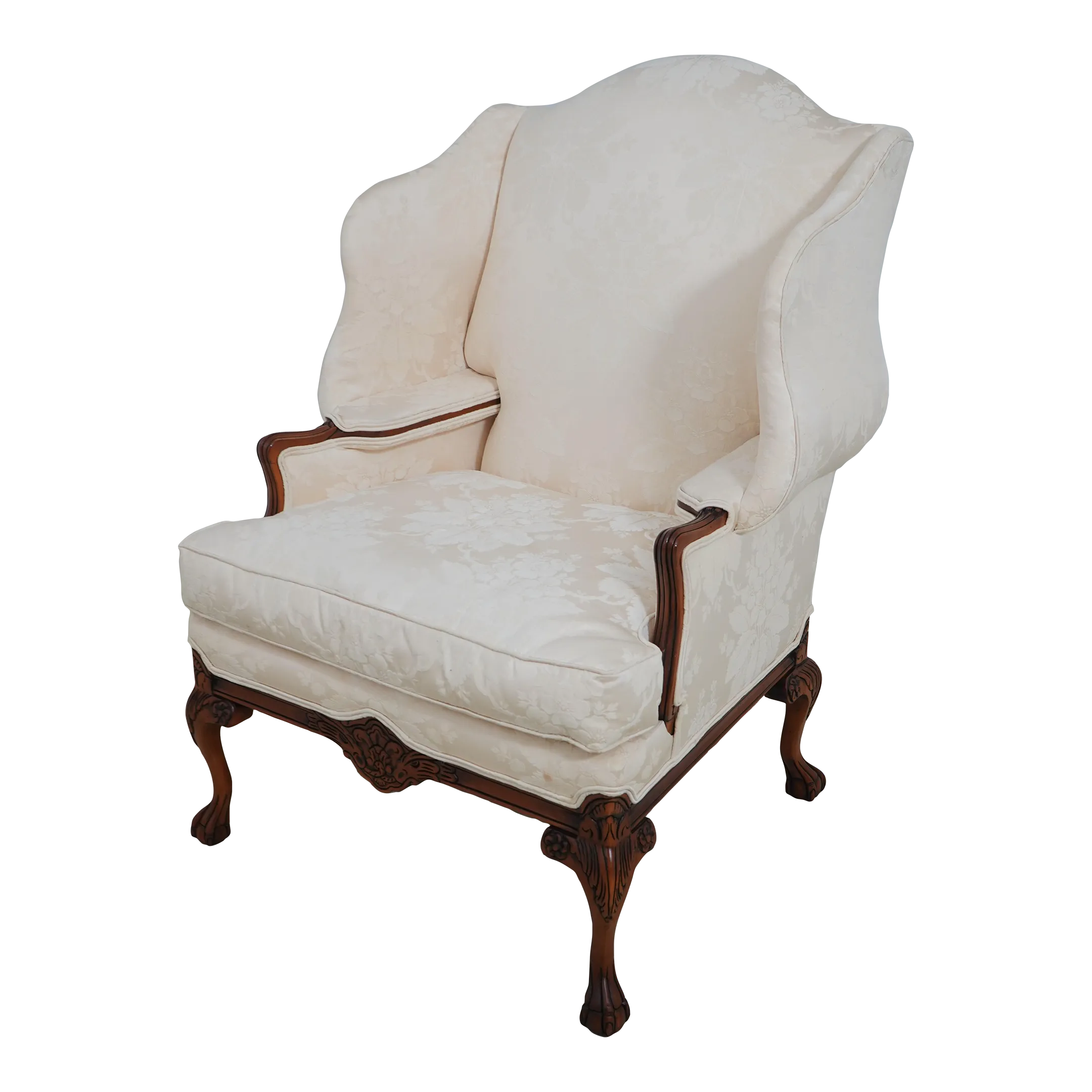 Harden French Louis XV Style Damask Wing Chair | Chairish