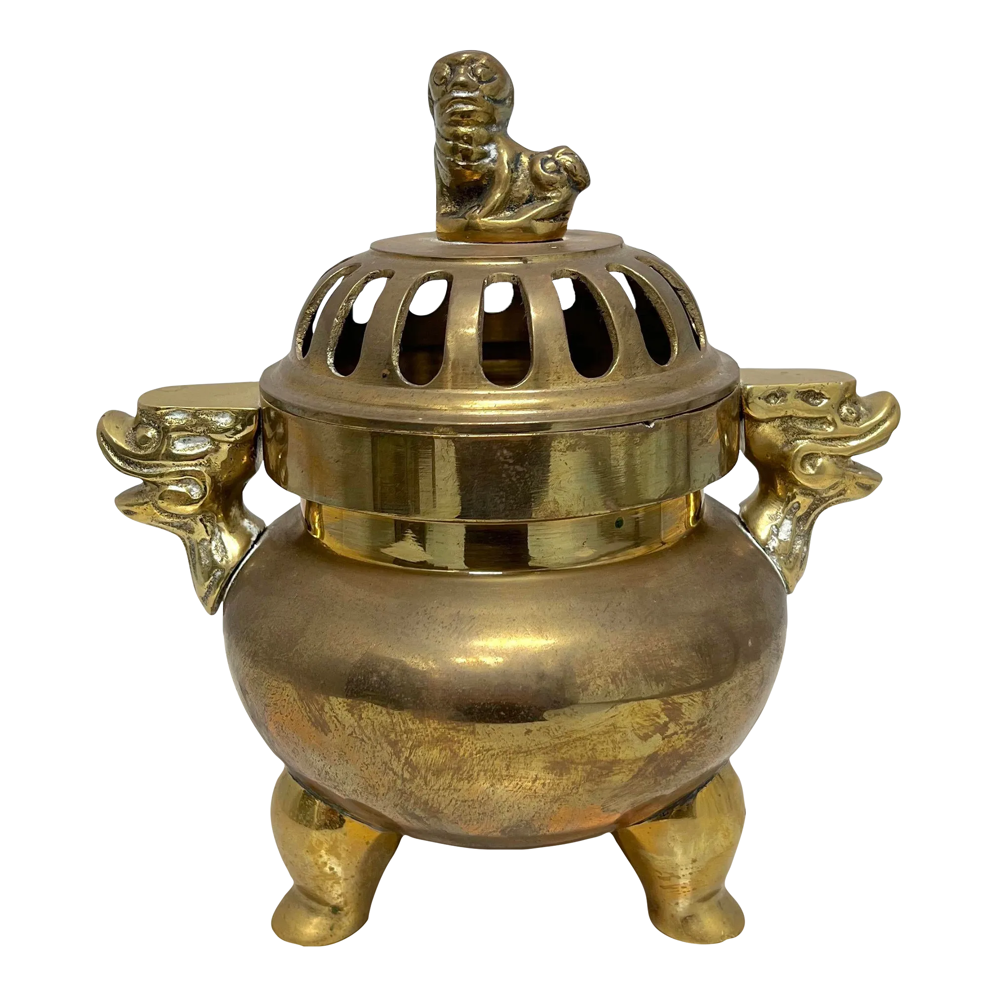 1980's Solid Brass Chinese Censer Pot Incense Burner | Chairish