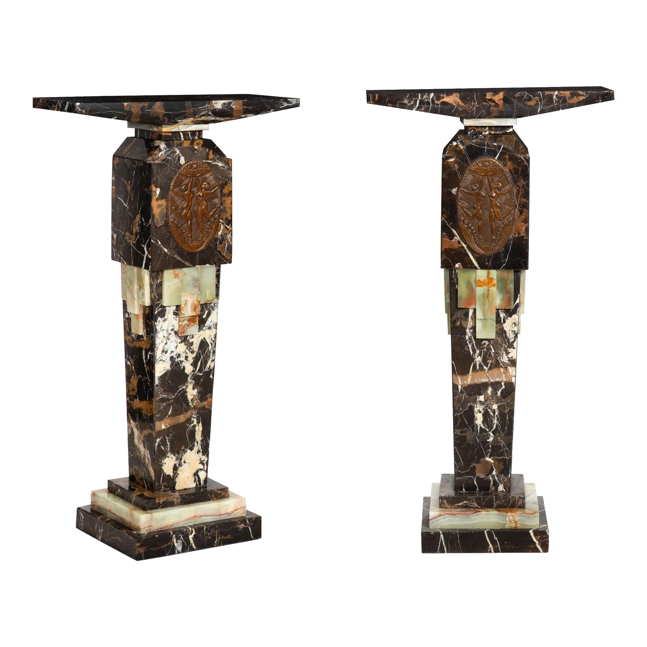 Pair of Art Deco Style Marble & Onyx Pedestals Columns With Bronze ...