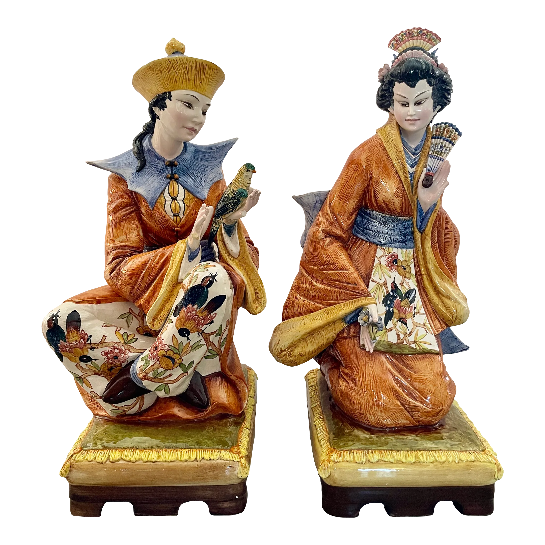 Set of 2 Domenico Poloniato Italian Large Glazed Ceramic Asian ...