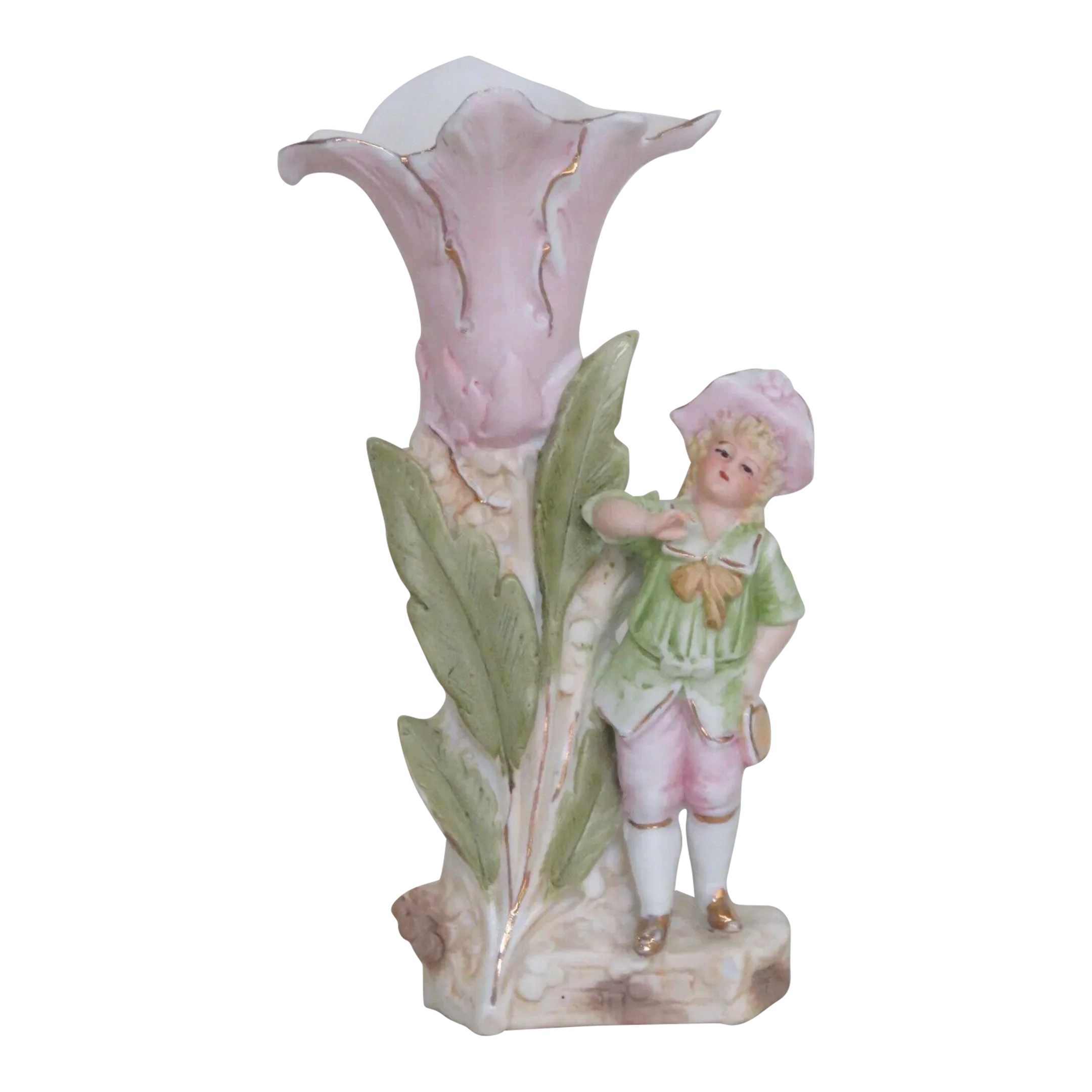 Porcelain Boy and Flower Figurine Vase | Chairish
