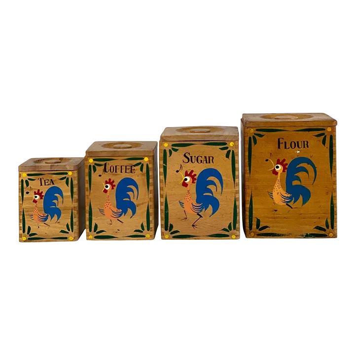 Mid-Century Farmhouse Rooster Chicken Kitchen Canisters - Set of 4 ...
