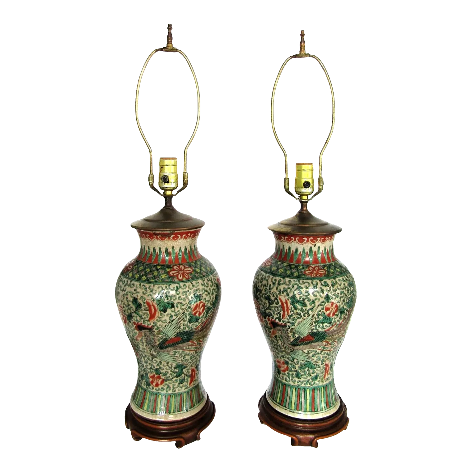 Antique Chinese Ming Dynasty Famille Verte Phoenix Vase Table Lamps - a ...