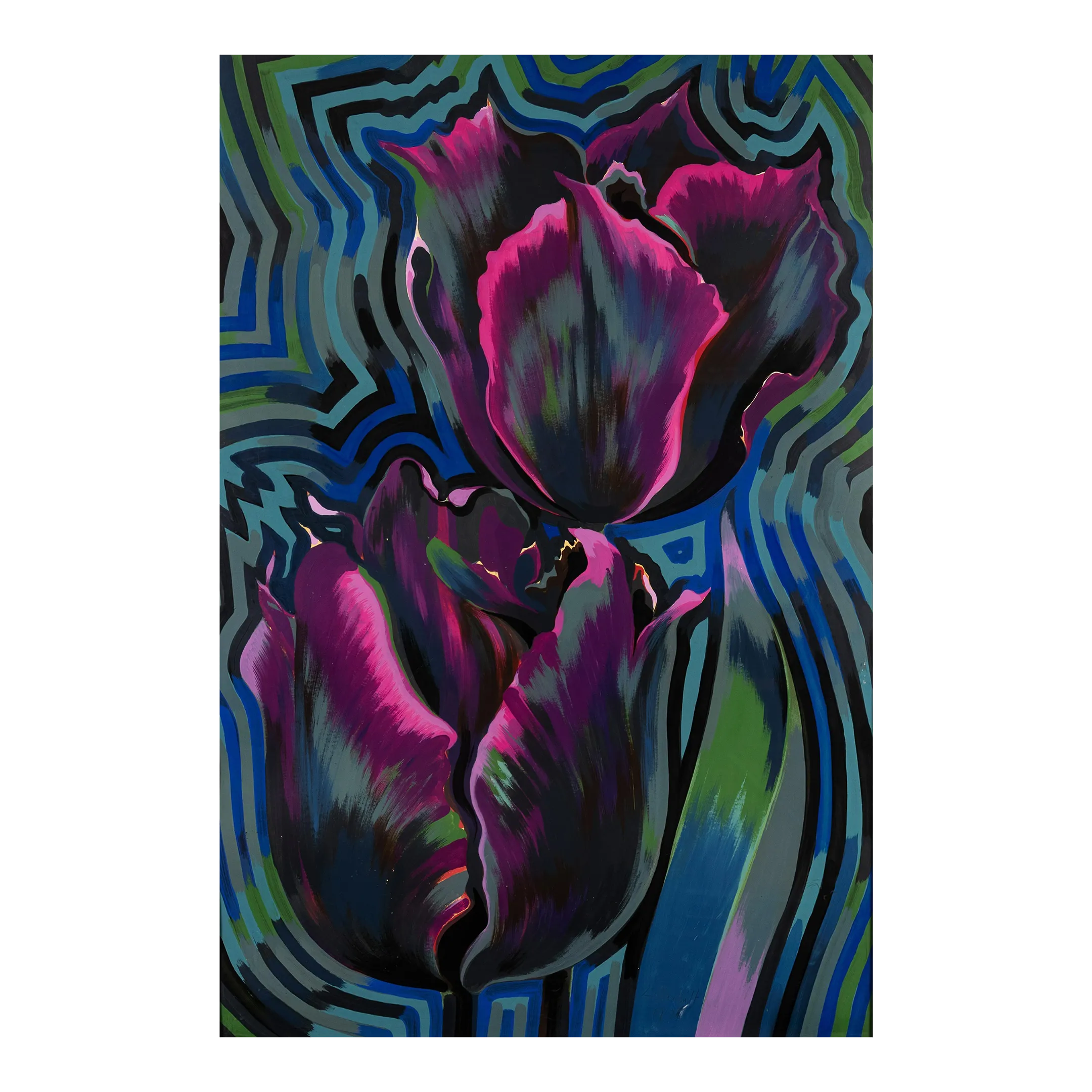 Lowell Nesbitt, Flowers 1978, Op Art Floral Oil Tempera on Board Roses ...