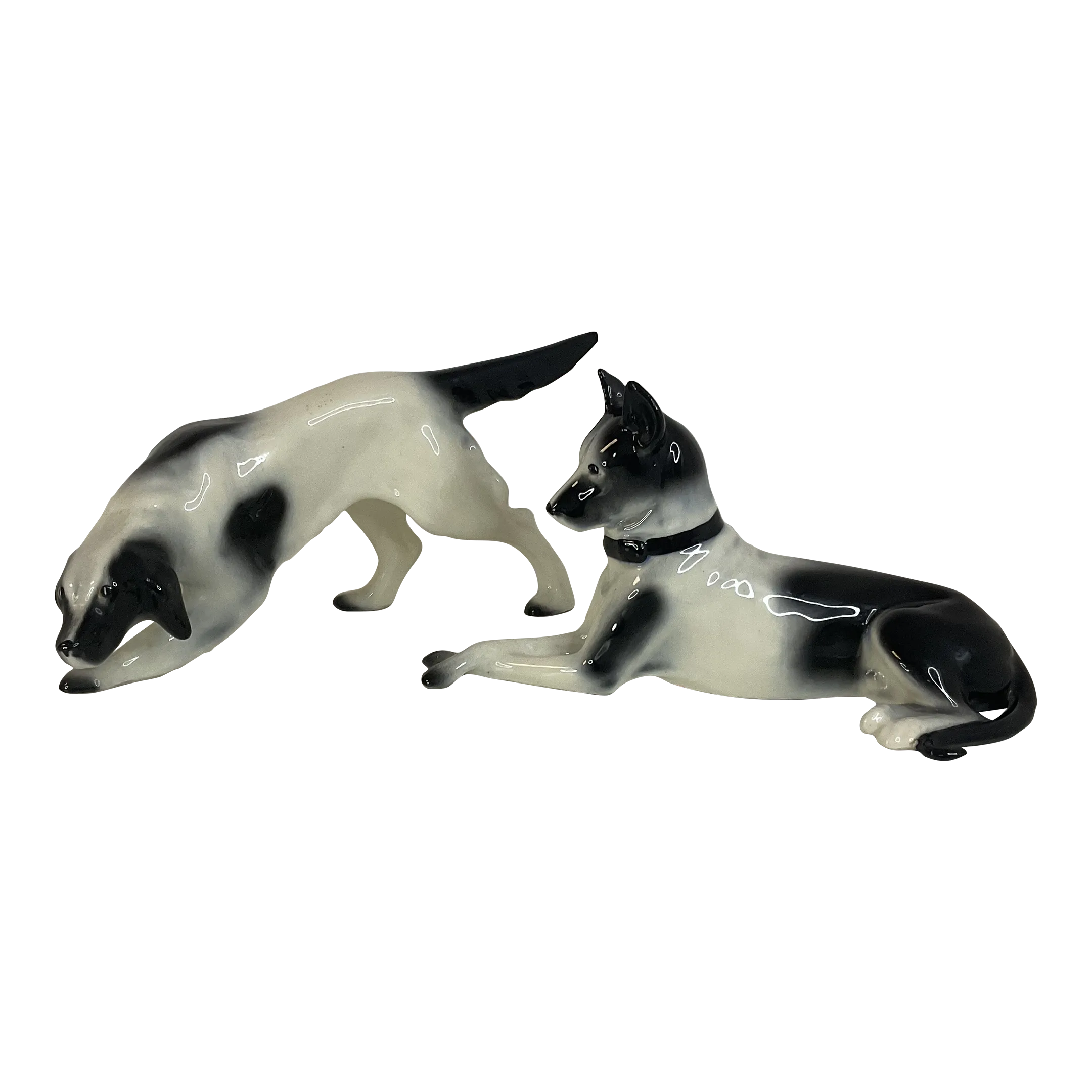 1950s Americana Folk Art Black and White Ceramic Dogs - a Pair. | Chairish
