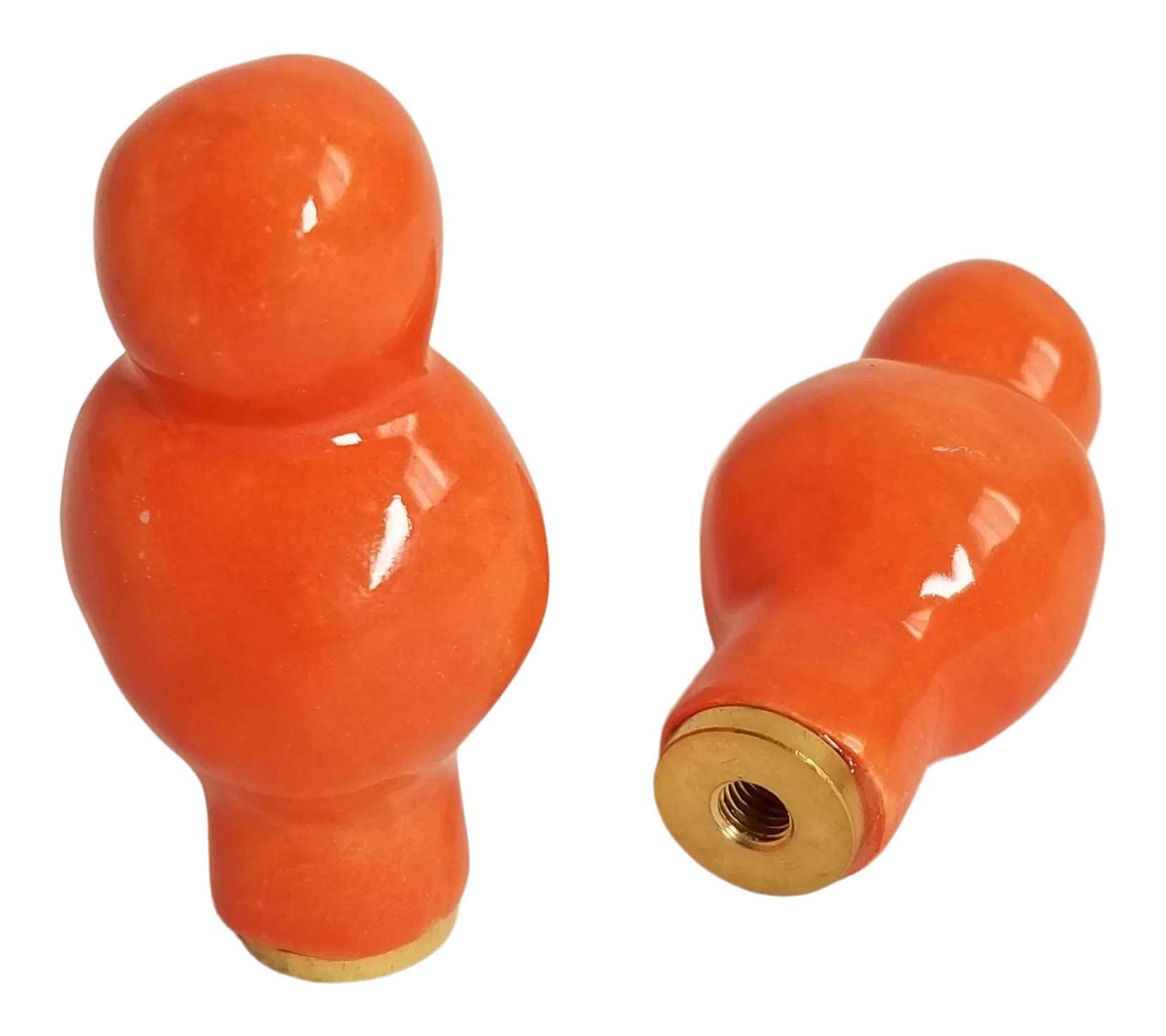 Handmade Contemporary Orange Ceramic Finials - a Pair | Chairish