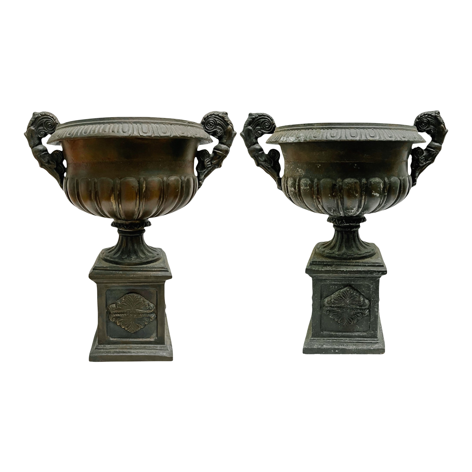 Vintage Metal Medici Style Garniture Urns - a Pair | Chairish
