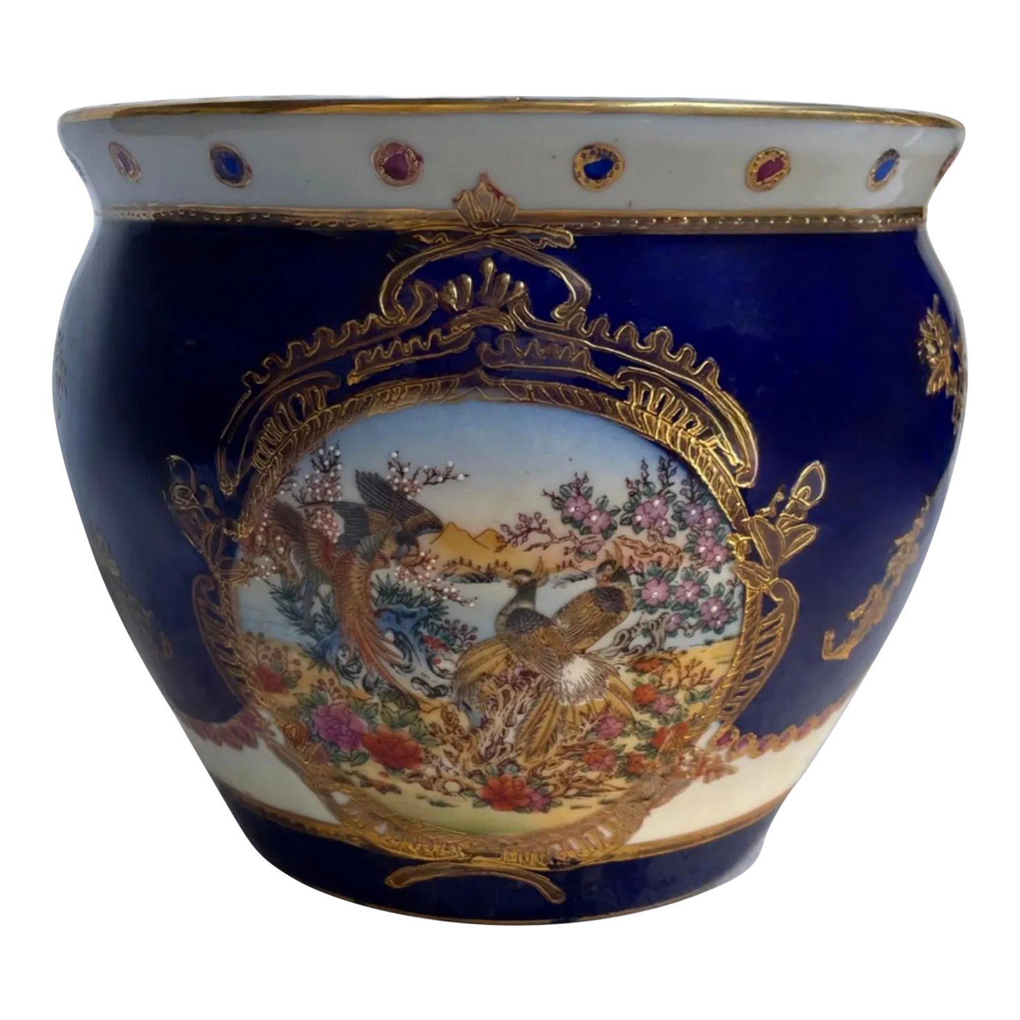 Vintage French Limoges Cobalt Blue Porcelain Fish Bowl | Chairish