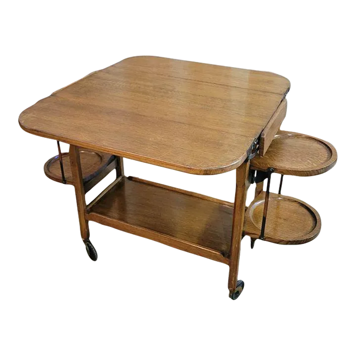 1950’s English Trolley Bar Cart With Leaves & Cake Shelves | Chairish