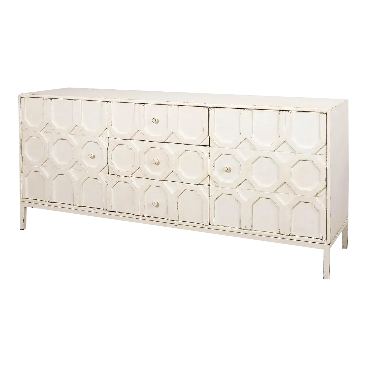 Modern Whitewash Geometric Sideboard | Chairish