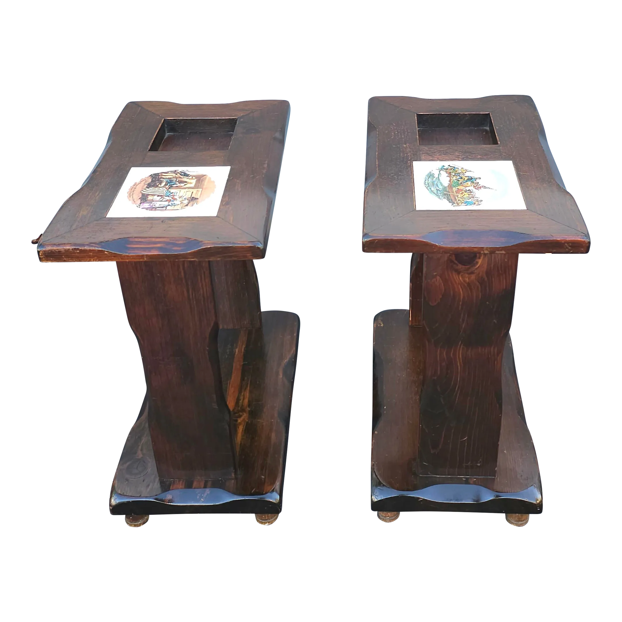 Pair Mid-Century Old Tavern Style Antiqued Pine Two-Tier Side Tables ...