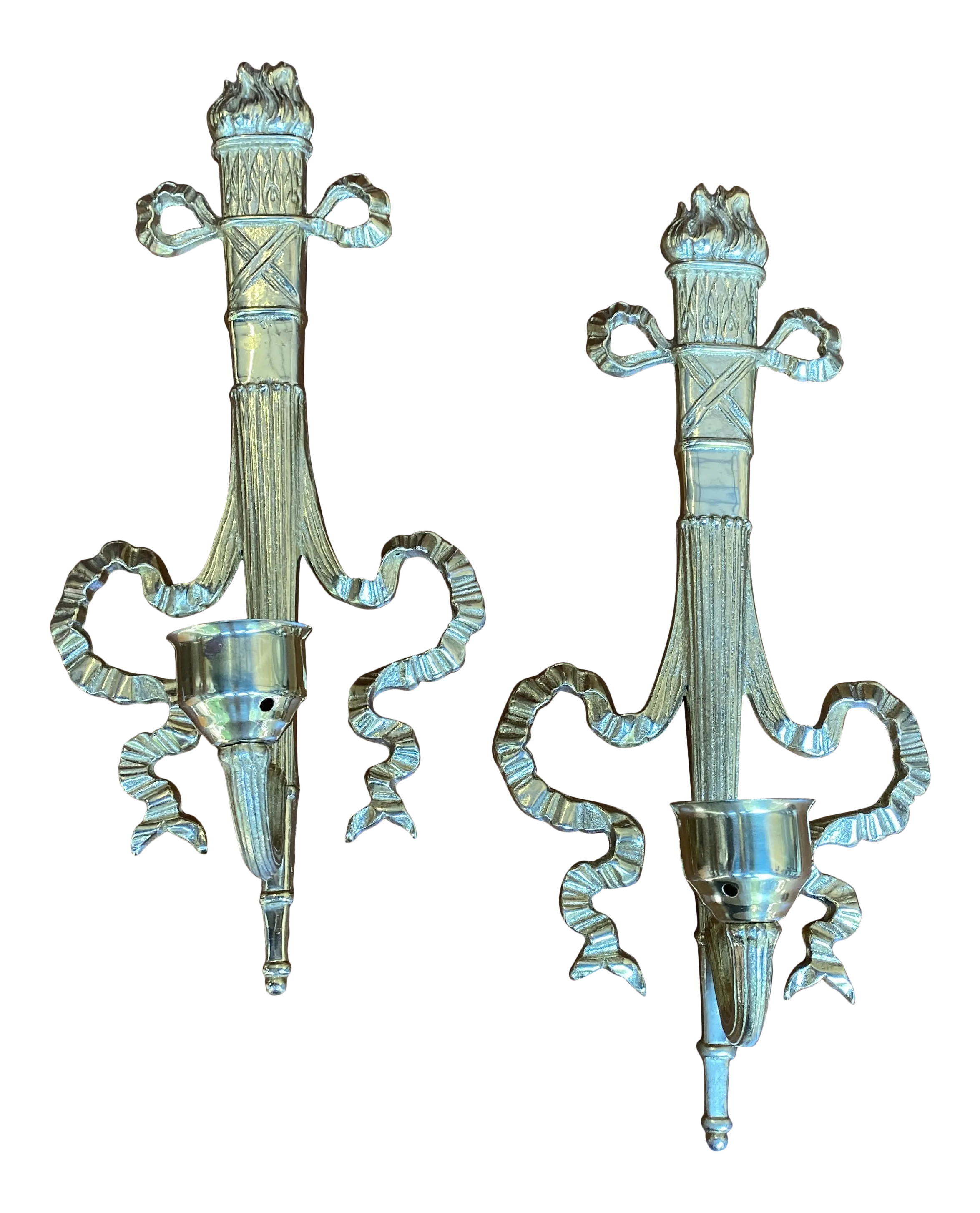 1970s Neoclassical Brass Bow and Garland Sconces - a Pair | Chairish