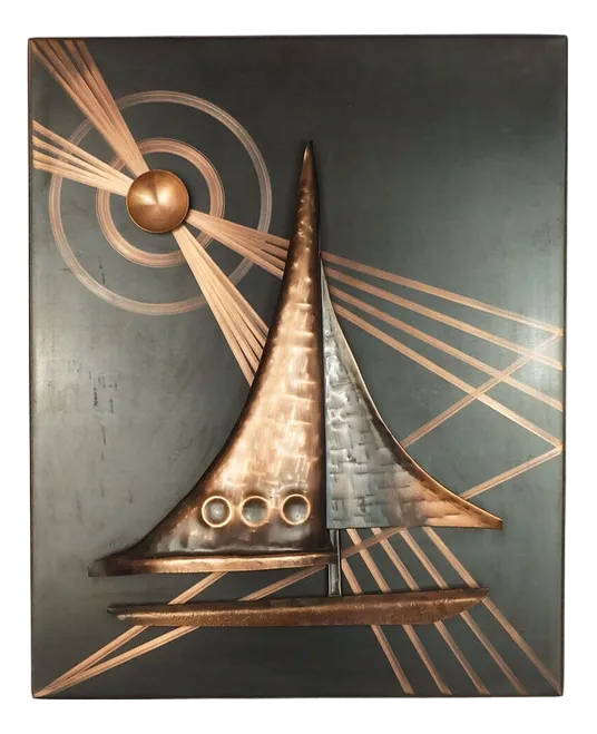 Mid-Century Copper Relief of Sailboat, 1950s | Chairish