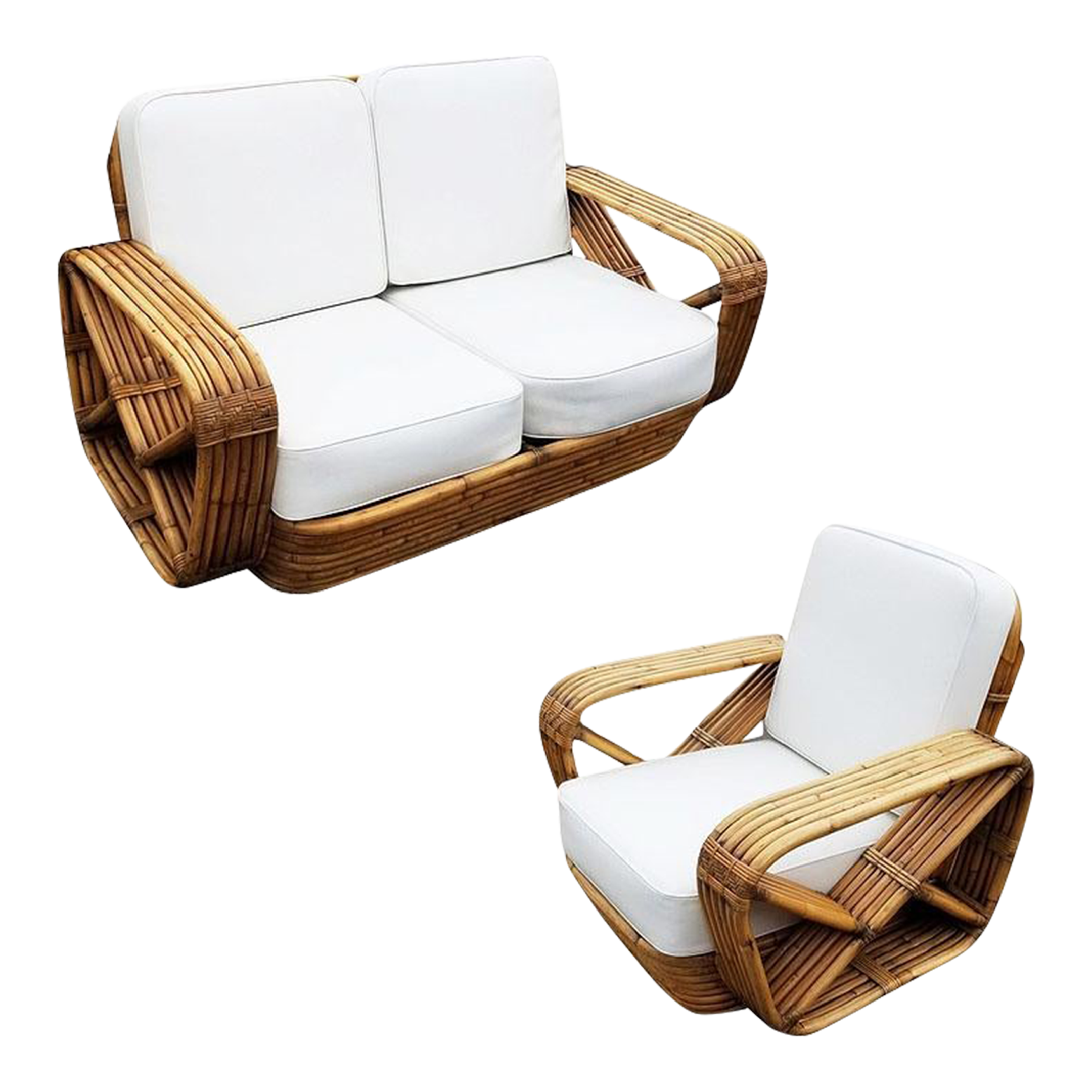 1930s Original Historic Hand Made 6- Strand Square Pretzel Rattan Lounge & Settee Set by Paul ...