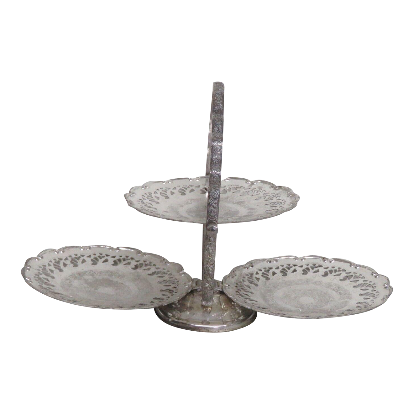 Queen Anne Silver Plated 3 Tier Serving Tray With Folding Metal Plates ...
