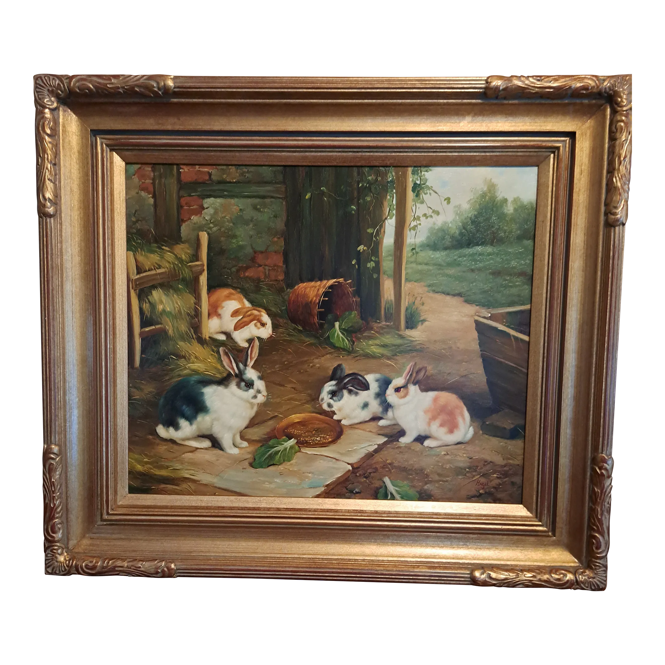 "Rabbits at Rest" Oil on Canvas by Hegel | Chairish