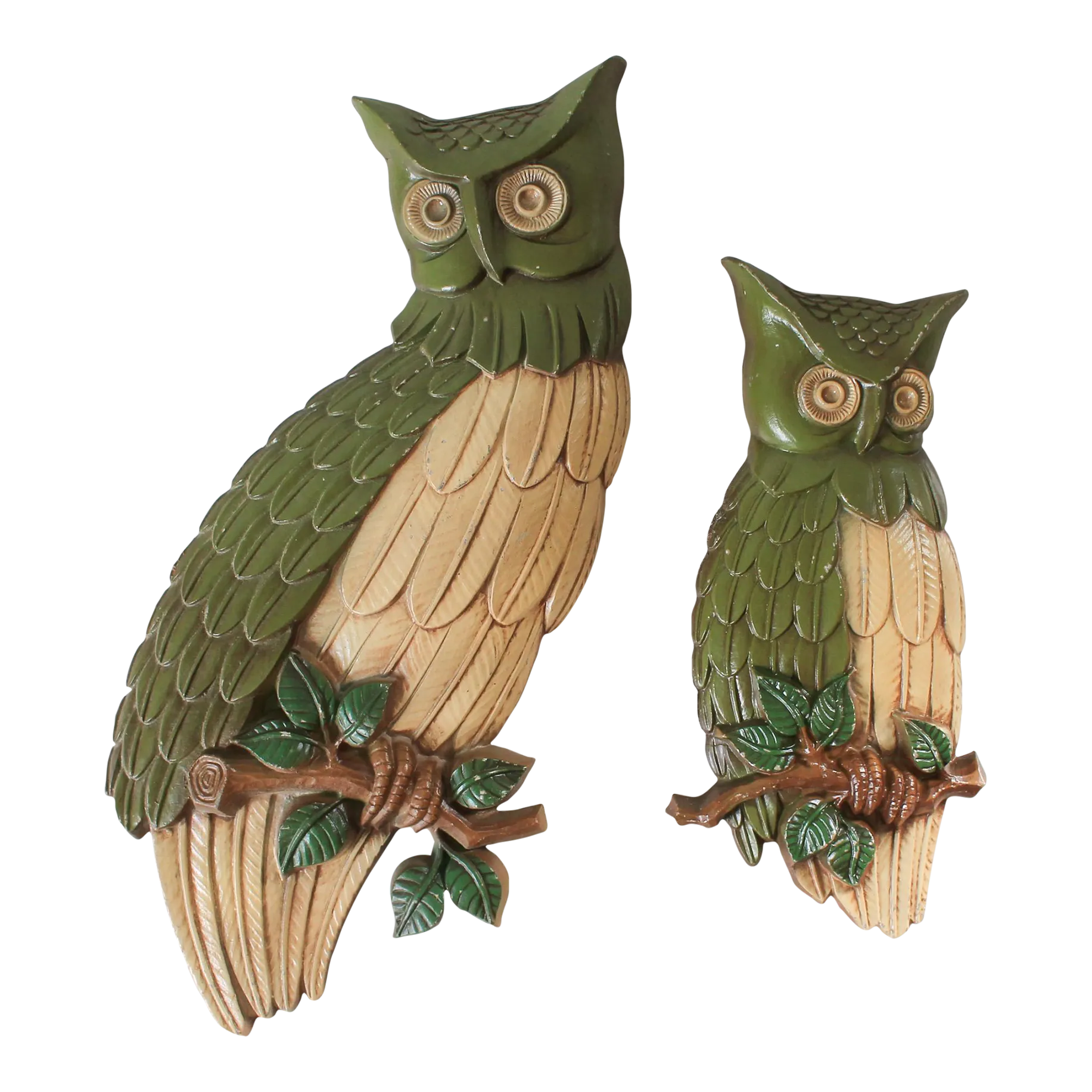 Mid-Century Cast Owl Wall Hangings - a Pair | Chairish