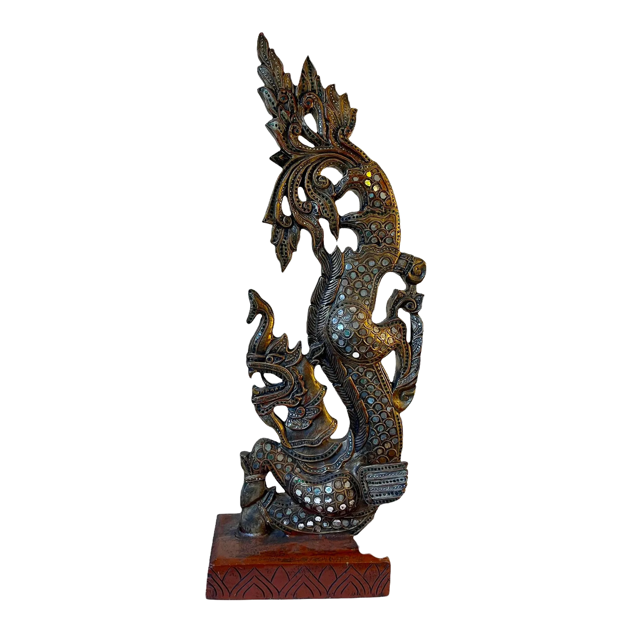 Vintage Burmese Pyinsa Rupa Chimeric Animal Carved Wood Sculpture ...