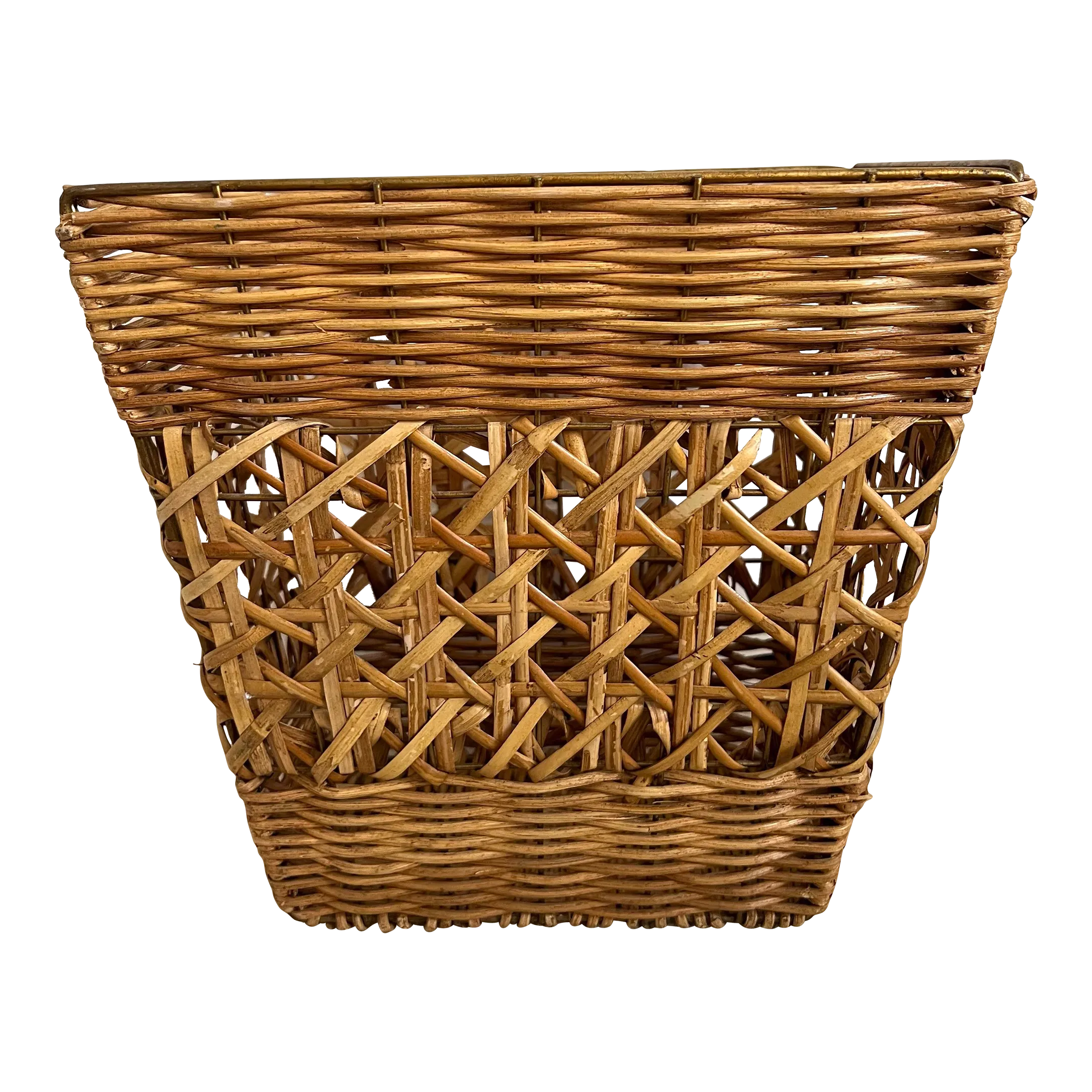 Rattan and Wicker Basket Weave Wastebasket | Chairish