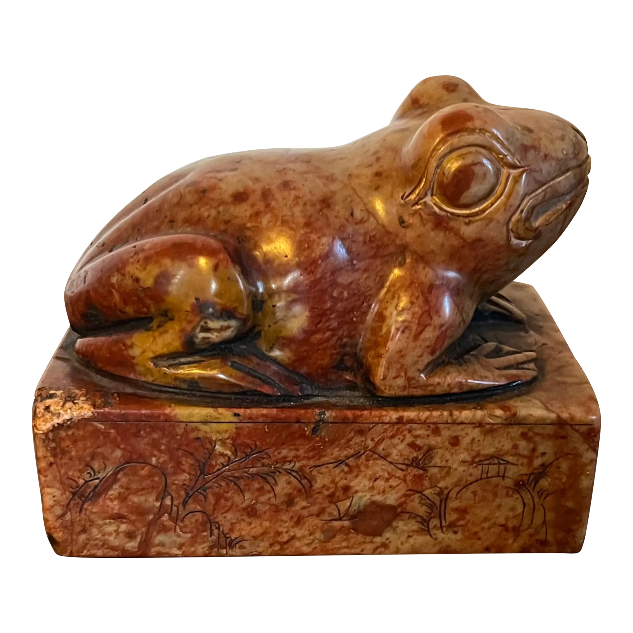 Antique Early 20th Century Chinese Carved Soapstone Frog Chop Seal or ...