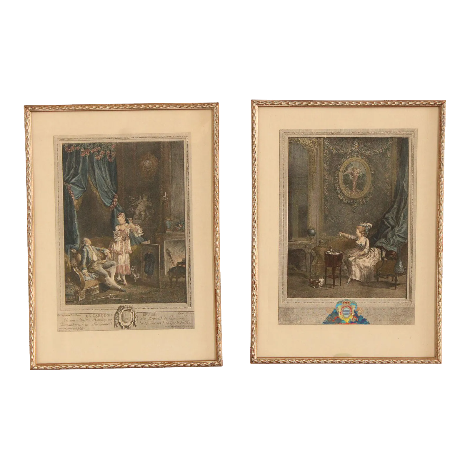 Antique French Pair Colored Engravings, After Nicolas de Launay | Chairish